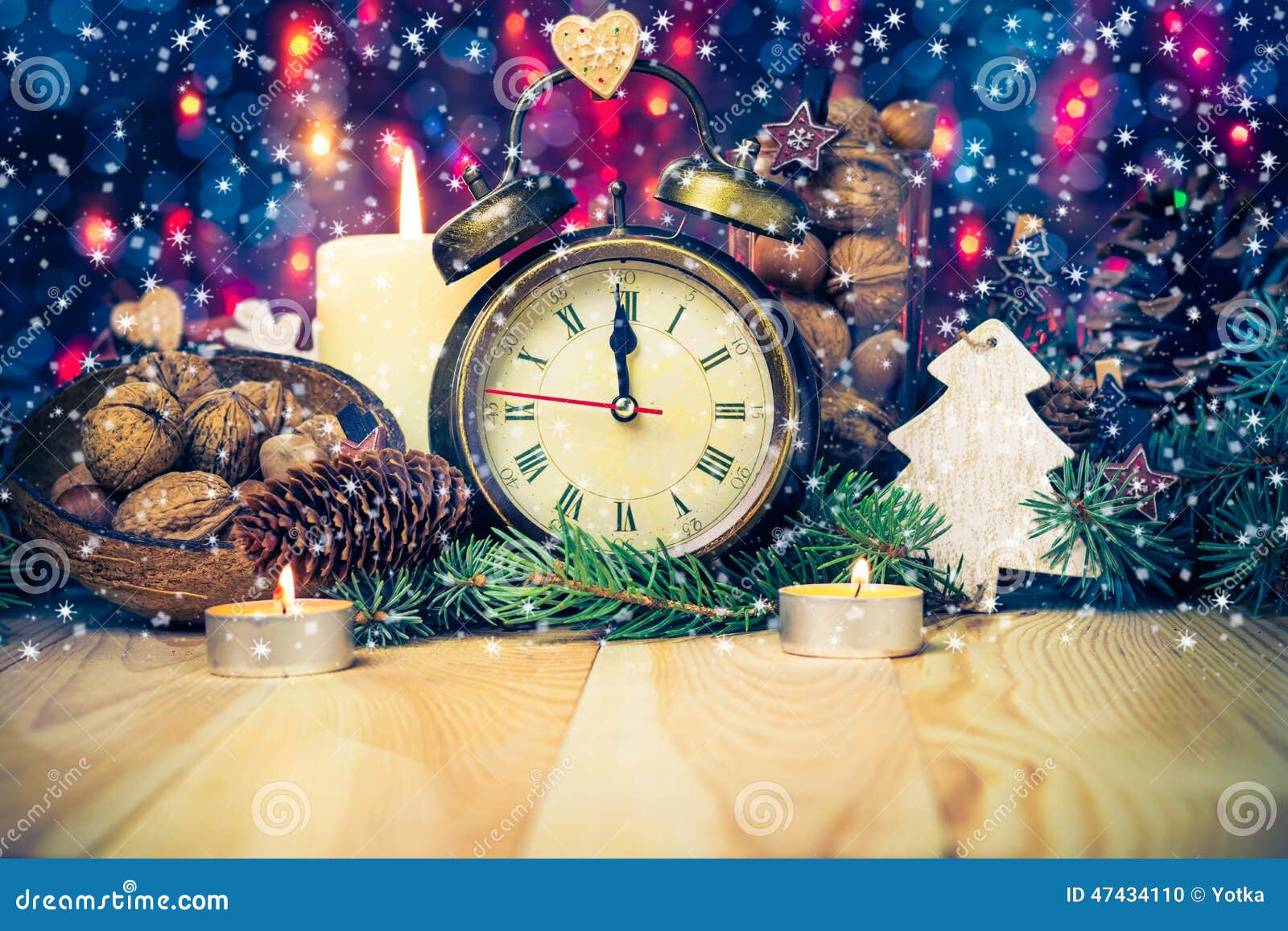 Festive Christmas Clock Time Twelfth New Year Stock Photo - Image of ...