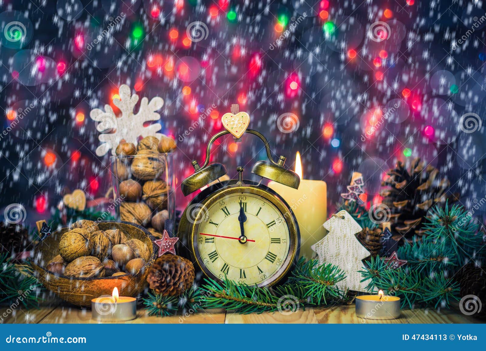 Festive Christmas Clock Time Twelfth New Year Stock Image - Image of ...