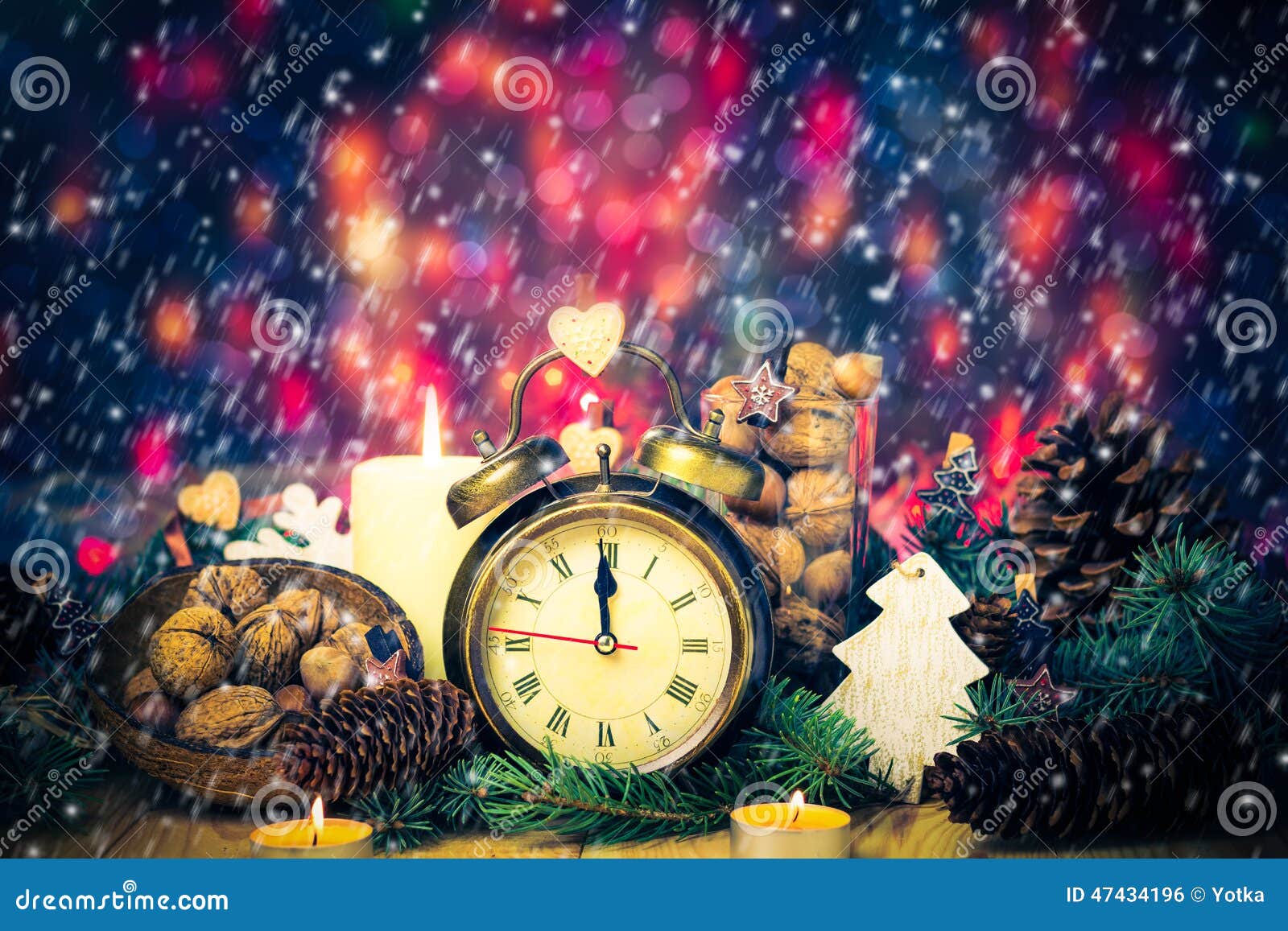 Festive Christmas Clock Time Twelfth New Year Stock Photo - Image of ...