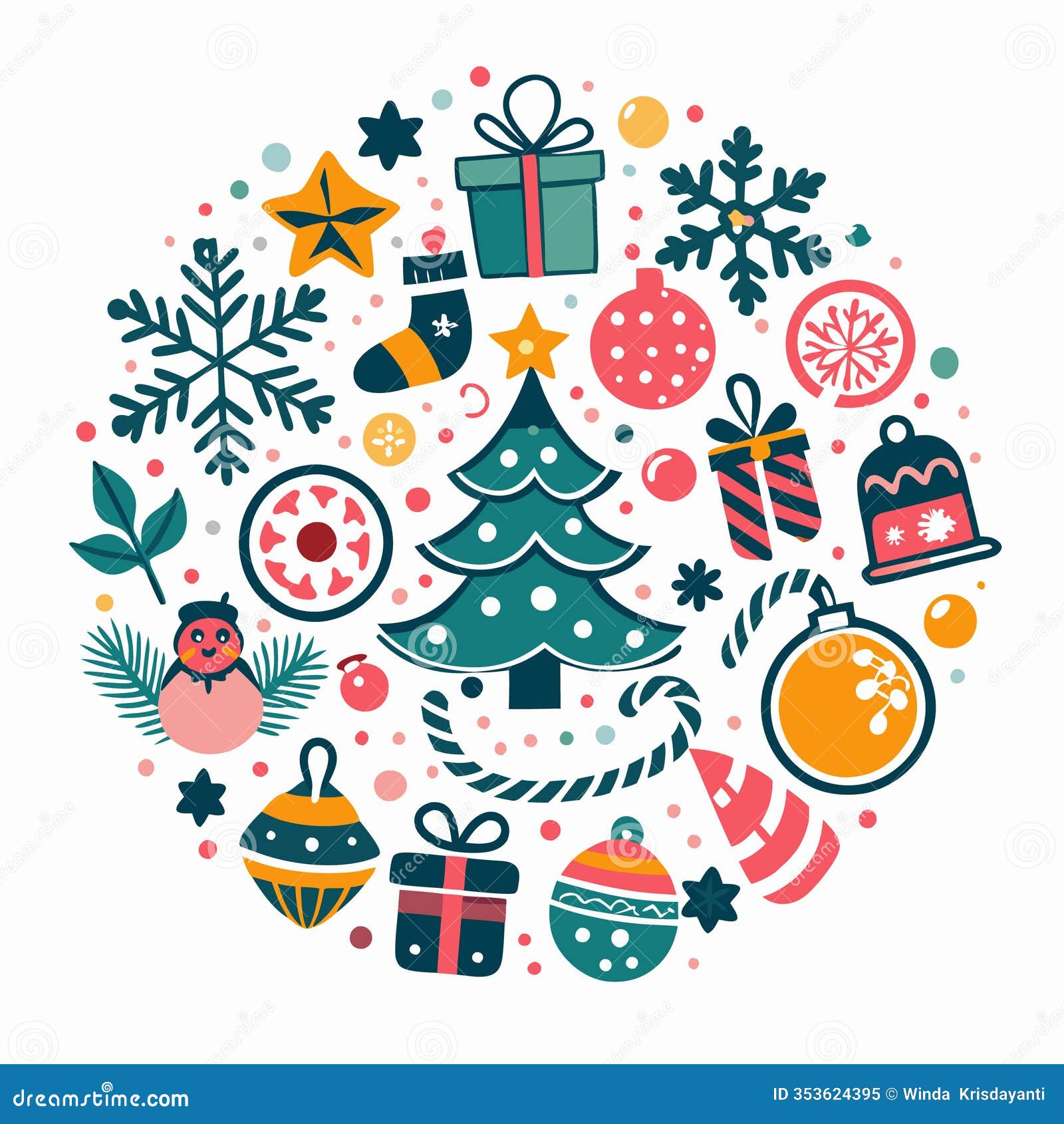 Festive Christmas Elements Arranged in a Circle Stock Vector ...