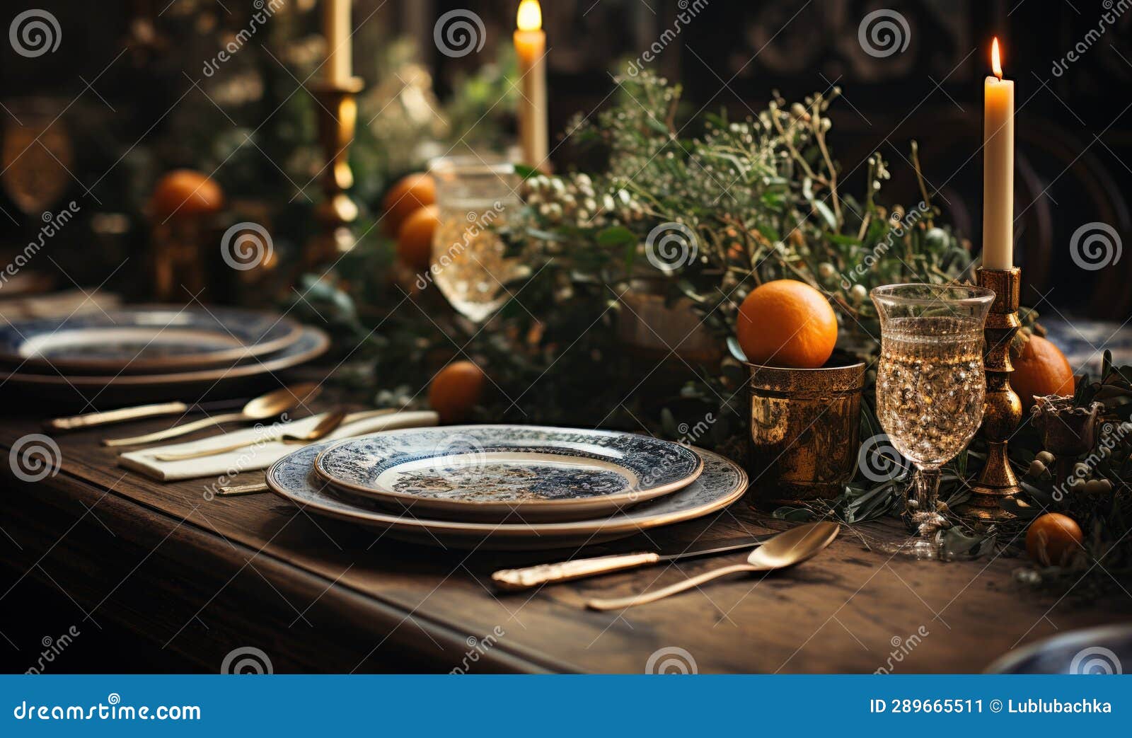 Festive Christmas and New Year Evening Table Setting with Decorations ...