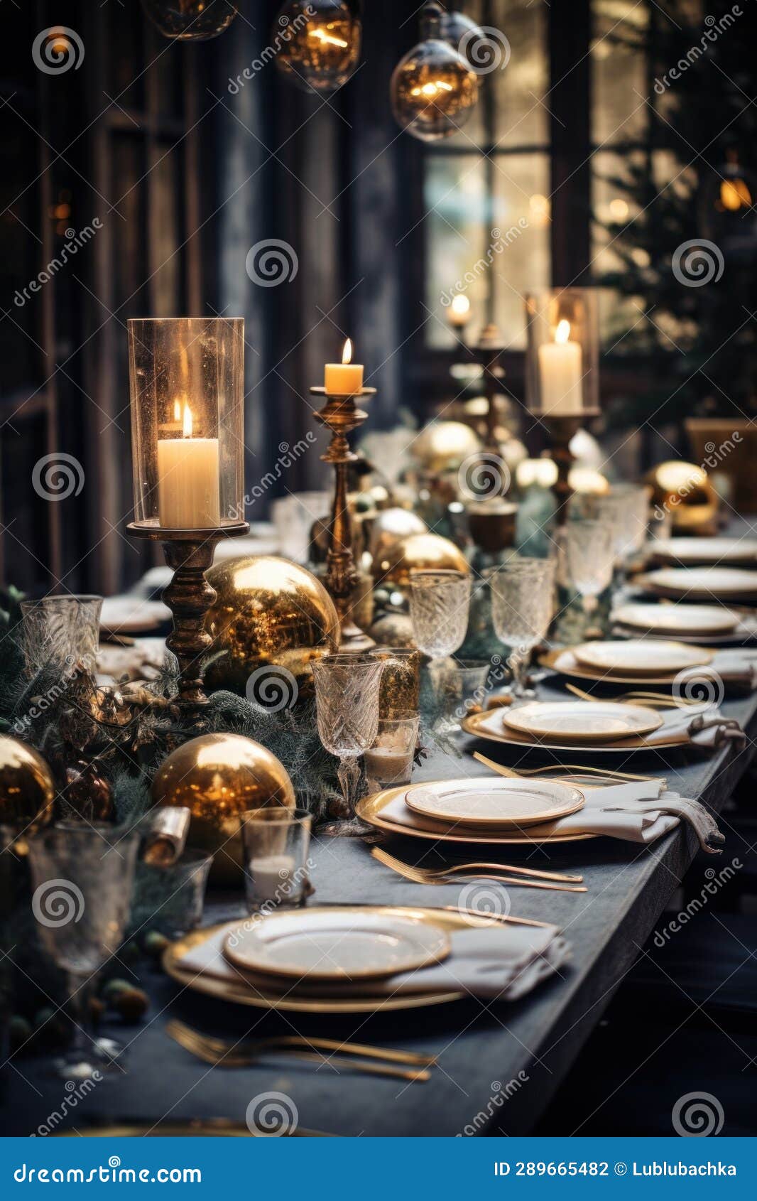 Festive Christmas and New Year Evening Table Setting with Interior ...
