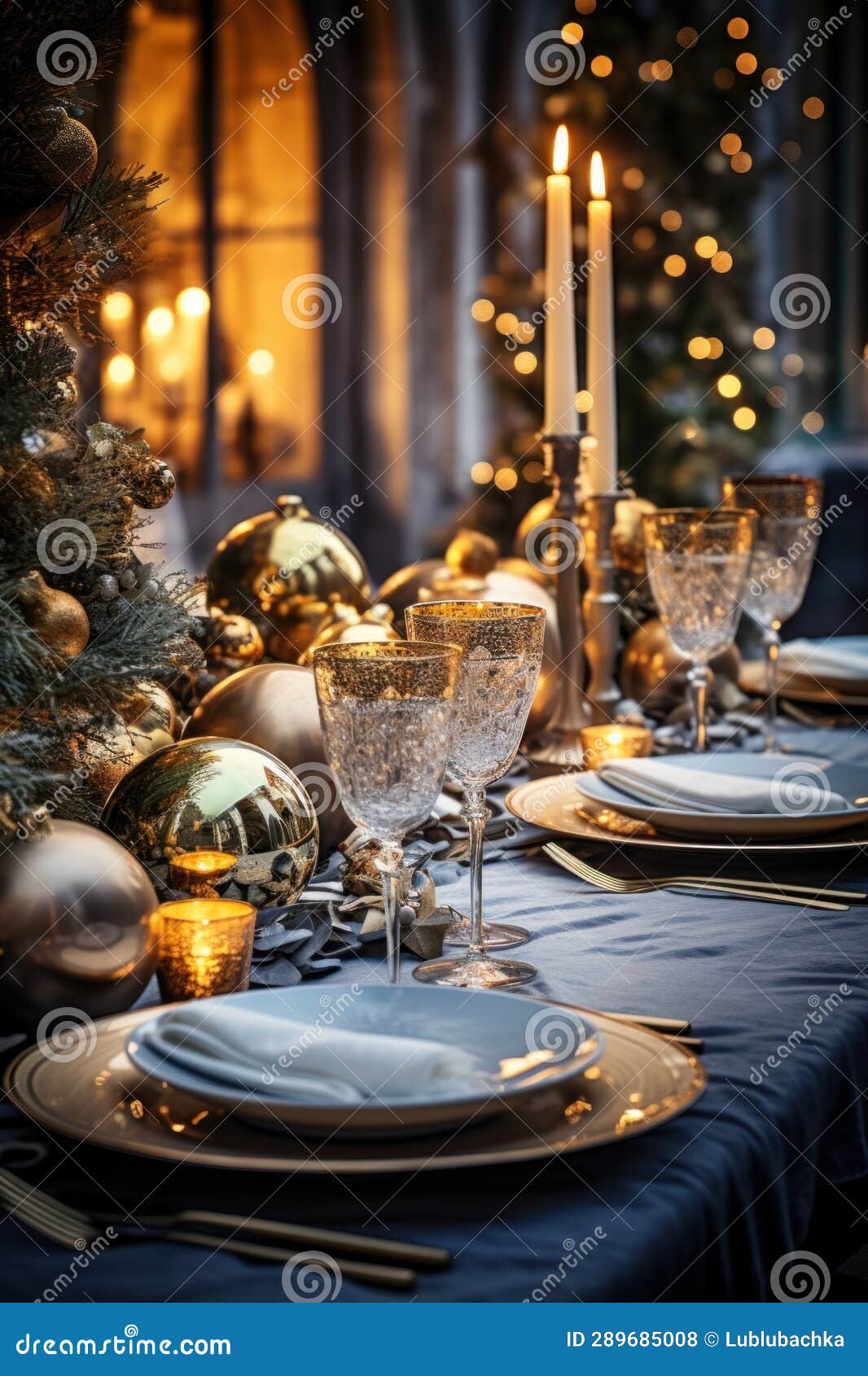Festive Christmas and New Year Evening Table Setting with Interior ...