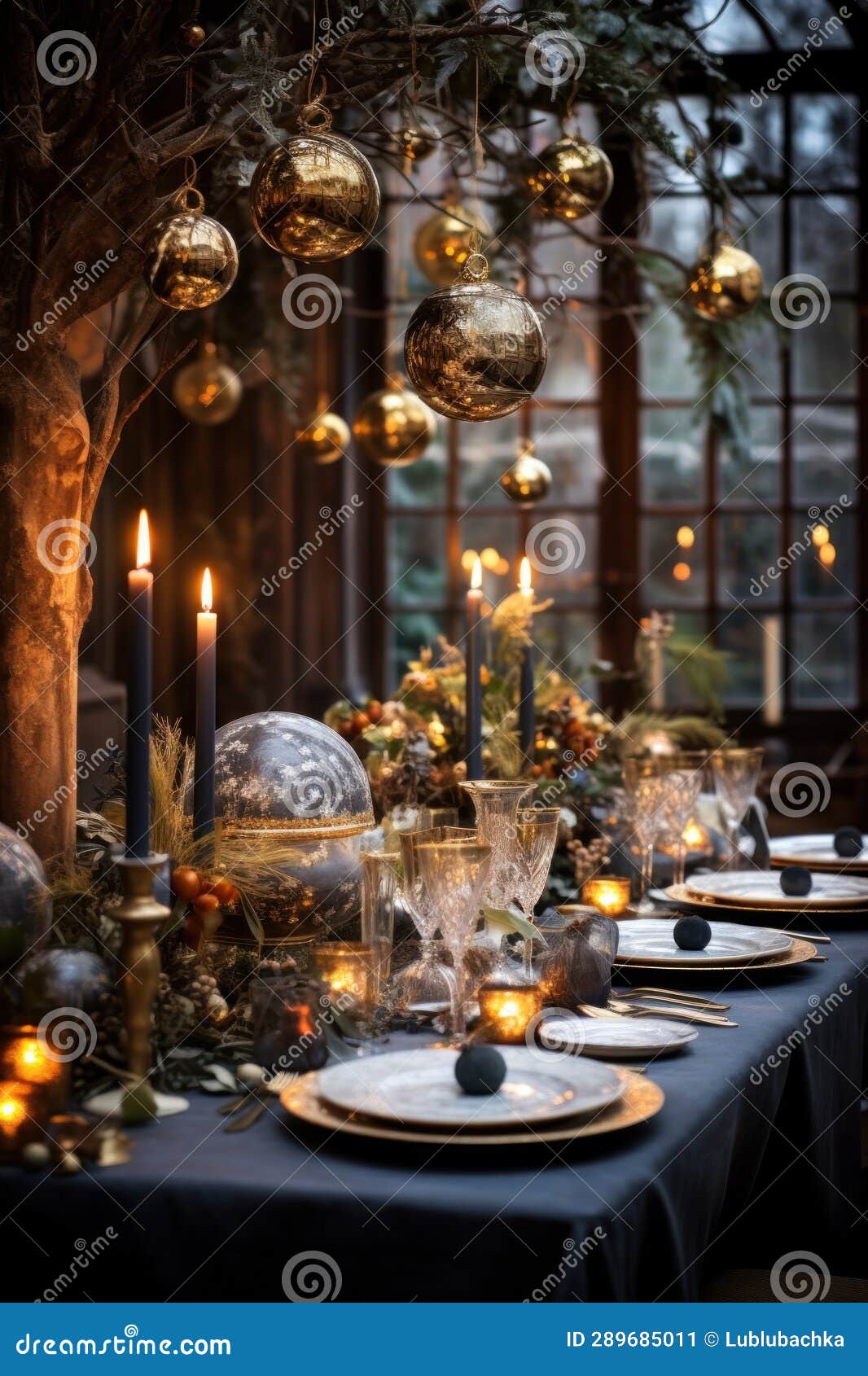 Festive Christmas and New Year Evening Table Setting with Interior ...