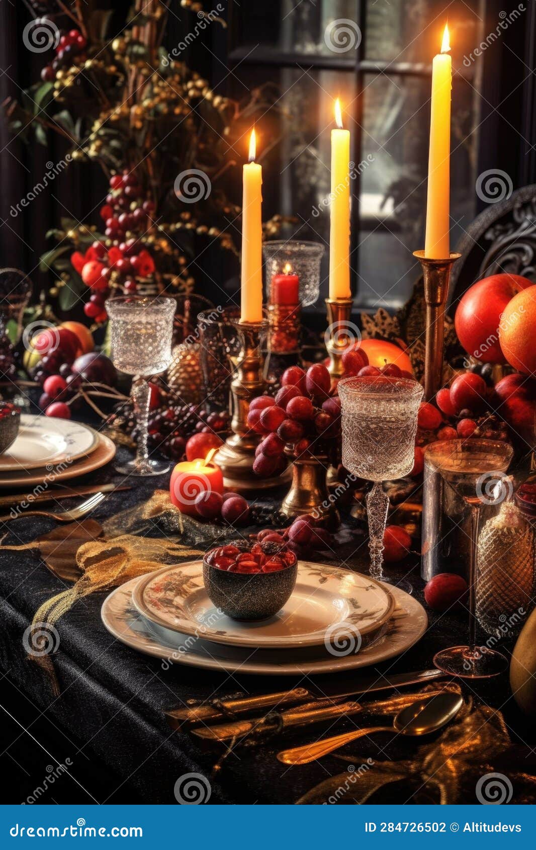 Festive Christmas Table Setting with Decorations Stock Illustration ...