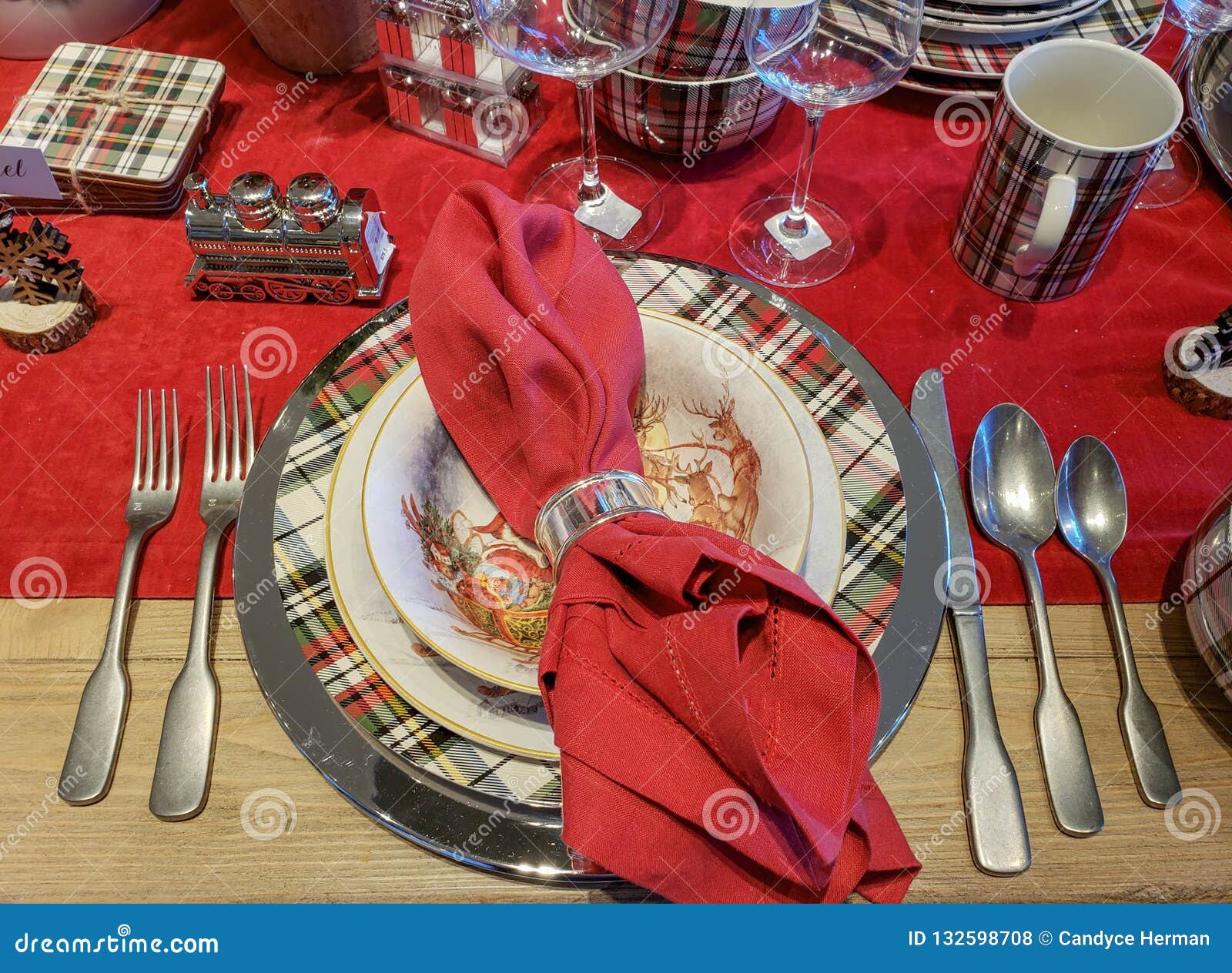 Festive Christmas Table Setting Stock Photo - Image of dishes, dinner ...