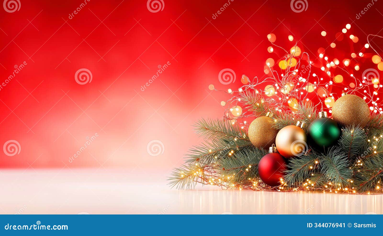 Festive Christmas Tree with Decorations on Red Background. Christmas ...