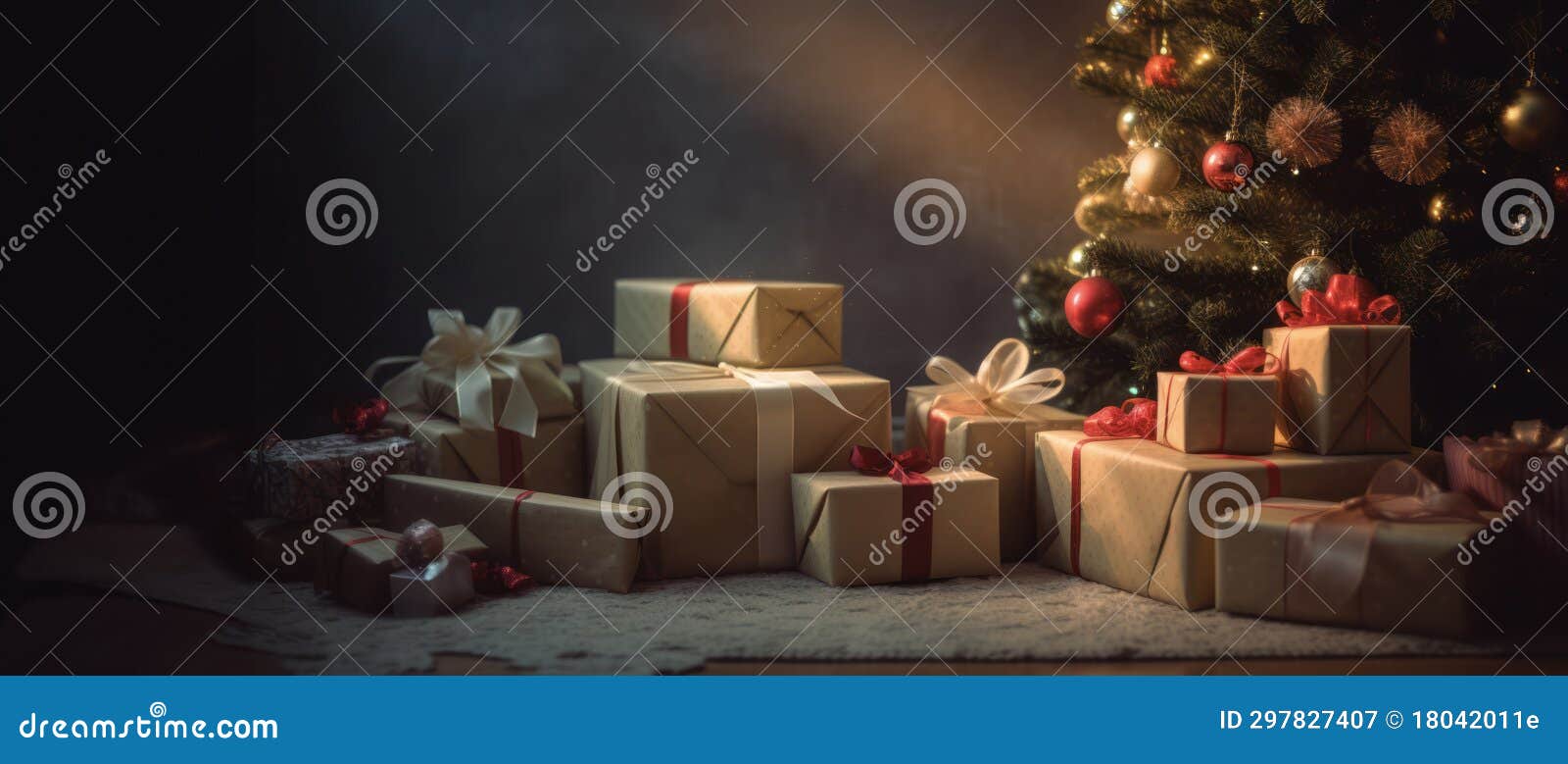 Festive Christmas Tree with Lights and Presents in a Classic Interior ...