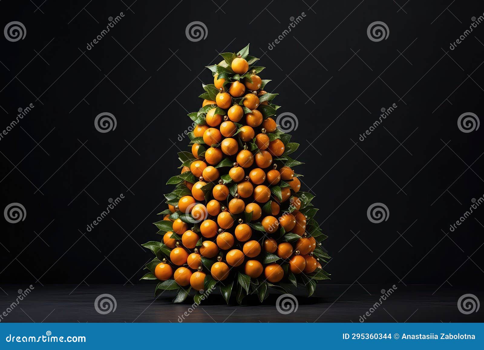 Festive Christmas Tree Made of Tangerines on Black Backdrop Stock ...