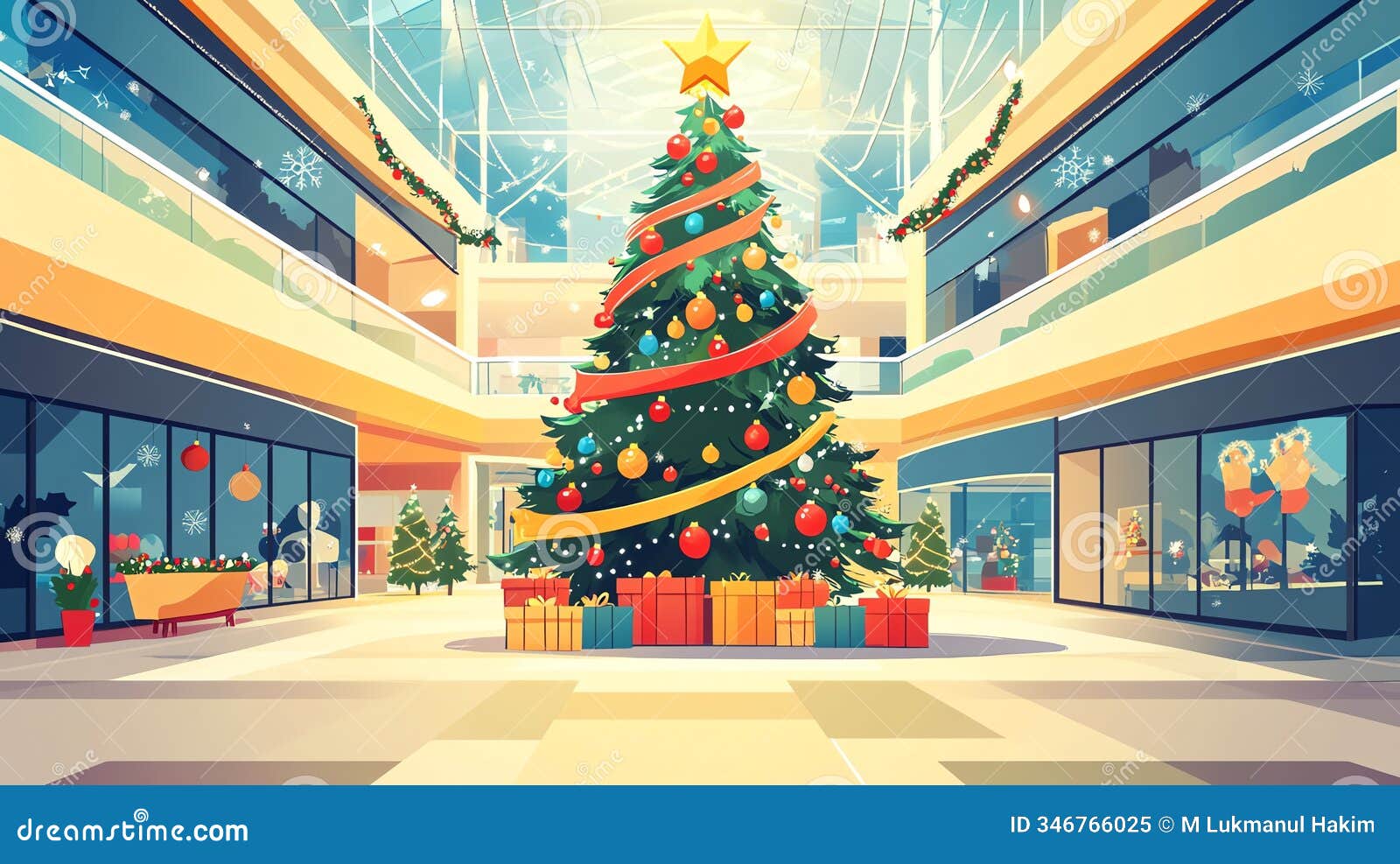 Festive Christmas Tree in a Mall Atrium Stock Image - Image of memories ...
