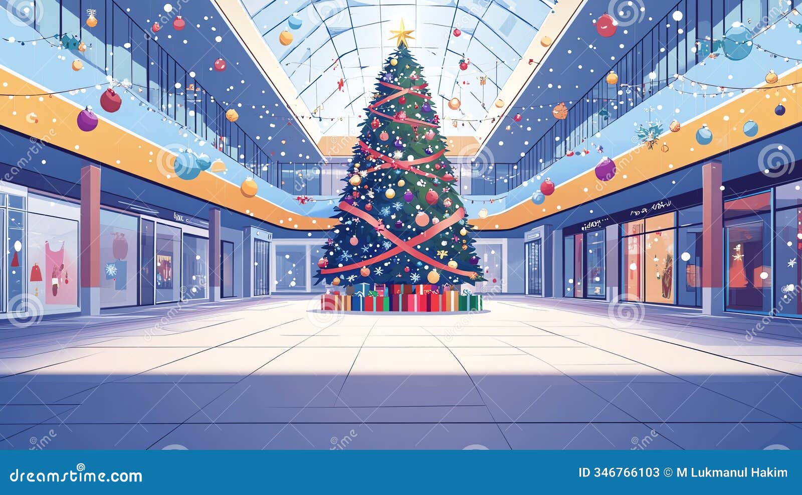 Festive Christmas Tree in a Mall Atrium Stock Image - Image of wonder ...