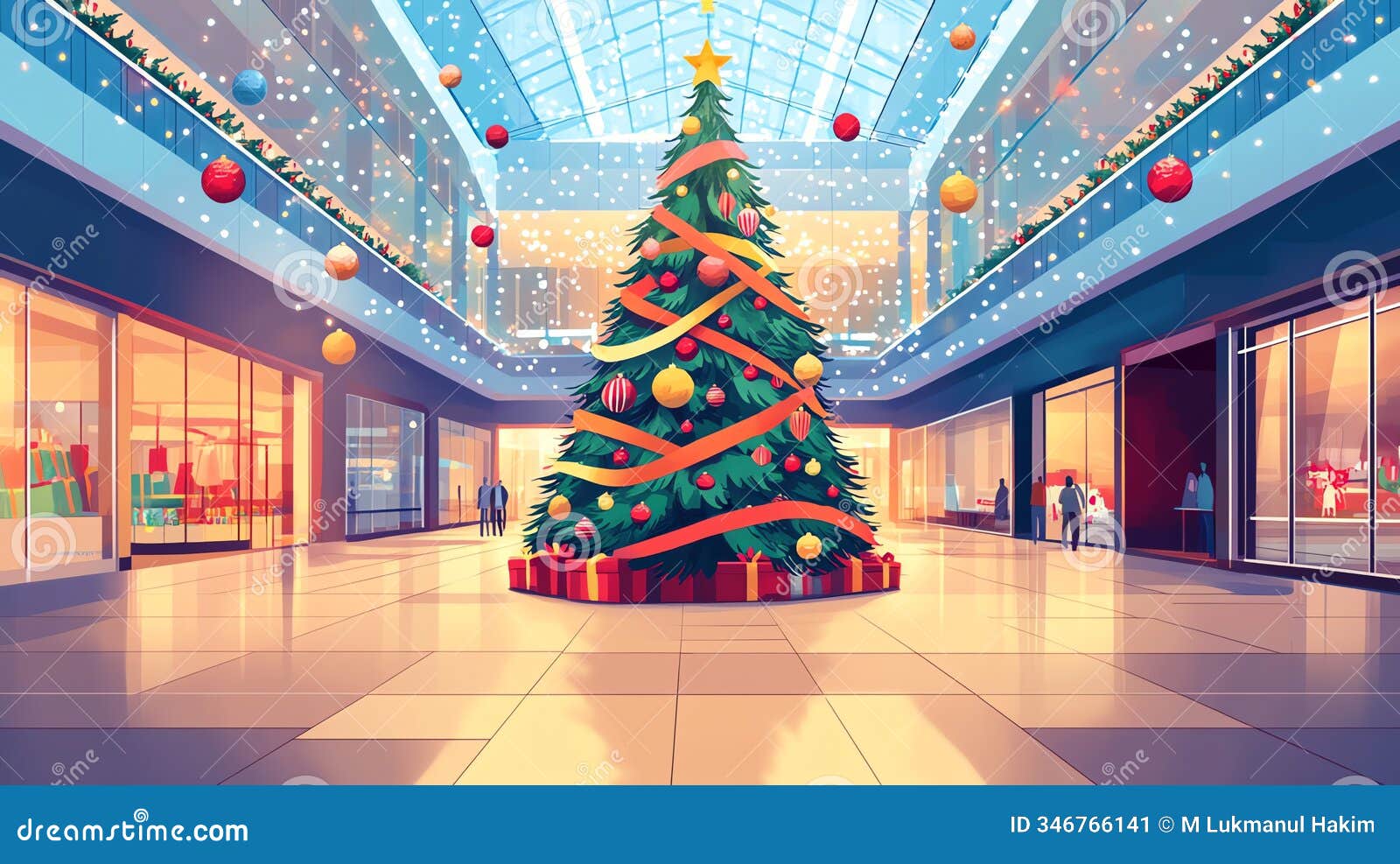 Festive Christmas Tree in a Mall Atrium Stock Image - Image of mall ...