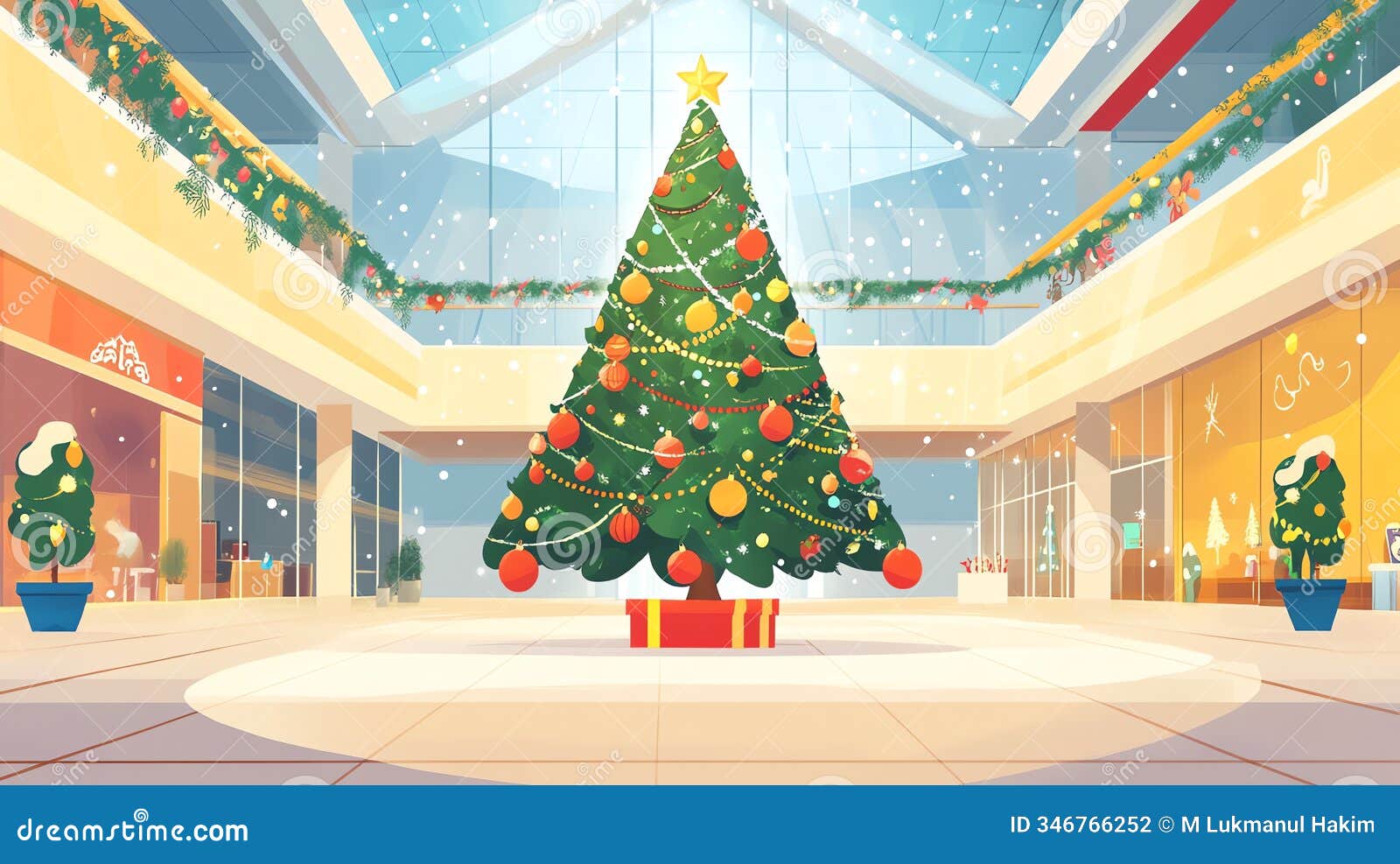 Festive Christmas Tree in a Mall Atrium Stock Photo - Image of love ...
