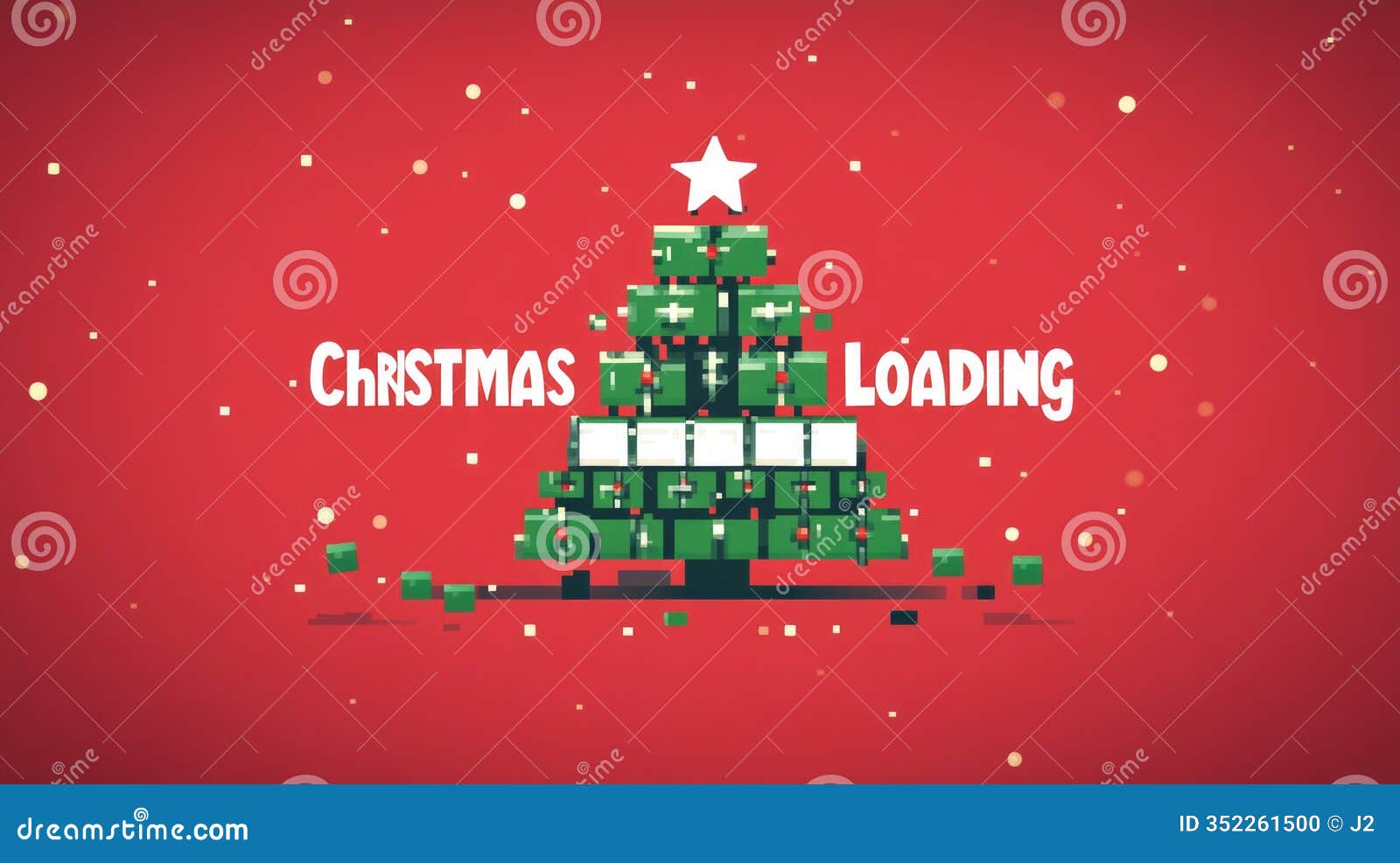 Festive Christmas Tree with Presents and Loading Message on Red ...