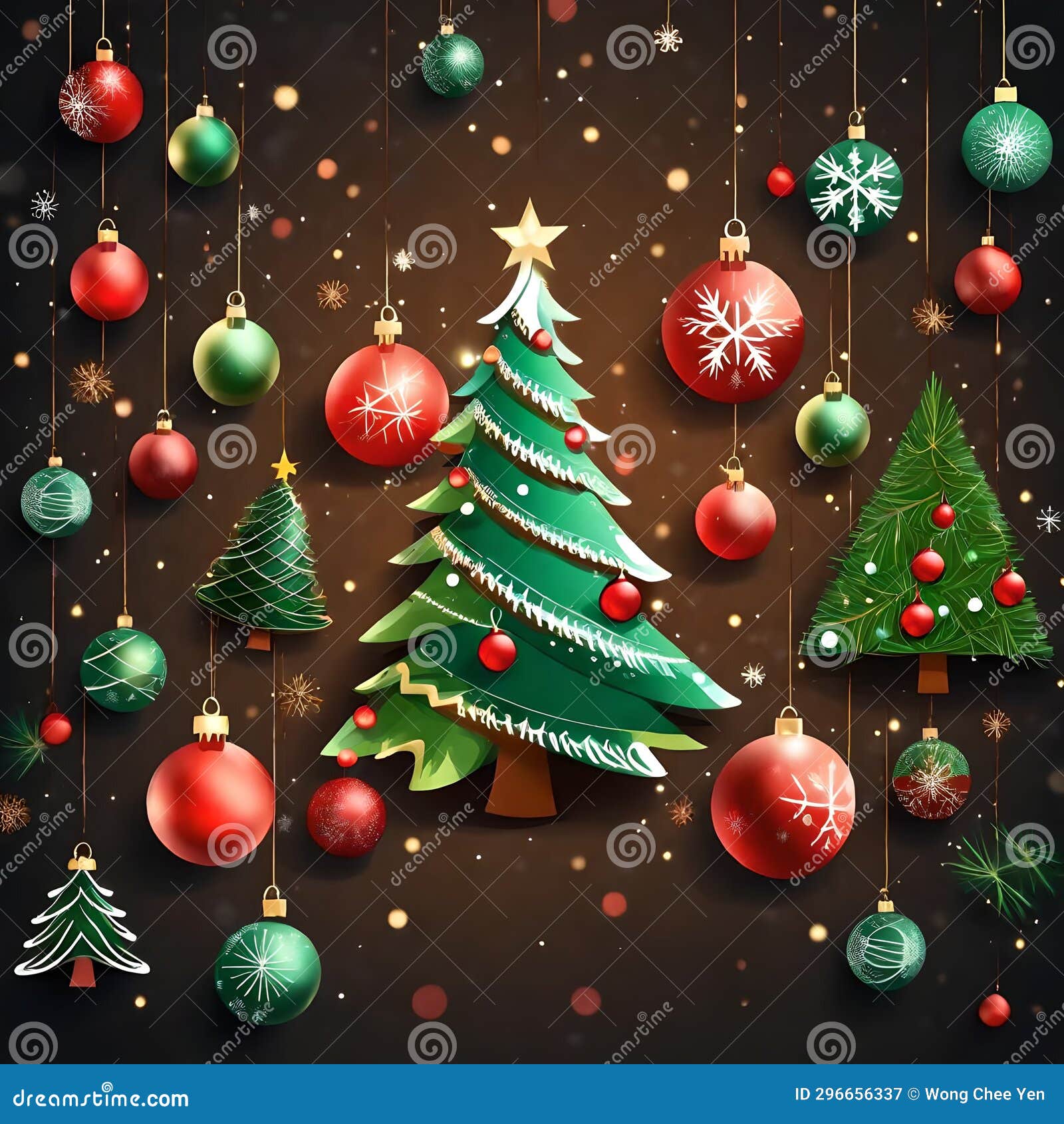 Festive Christmas Trees Decorations Illustration Background Stock ...