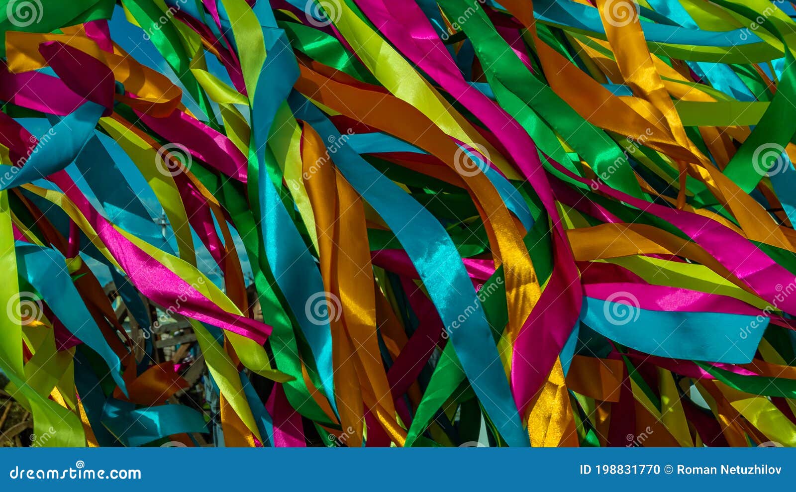 Festive Colorful Background Where Long Multi-colored Ribbons Flutter in ...