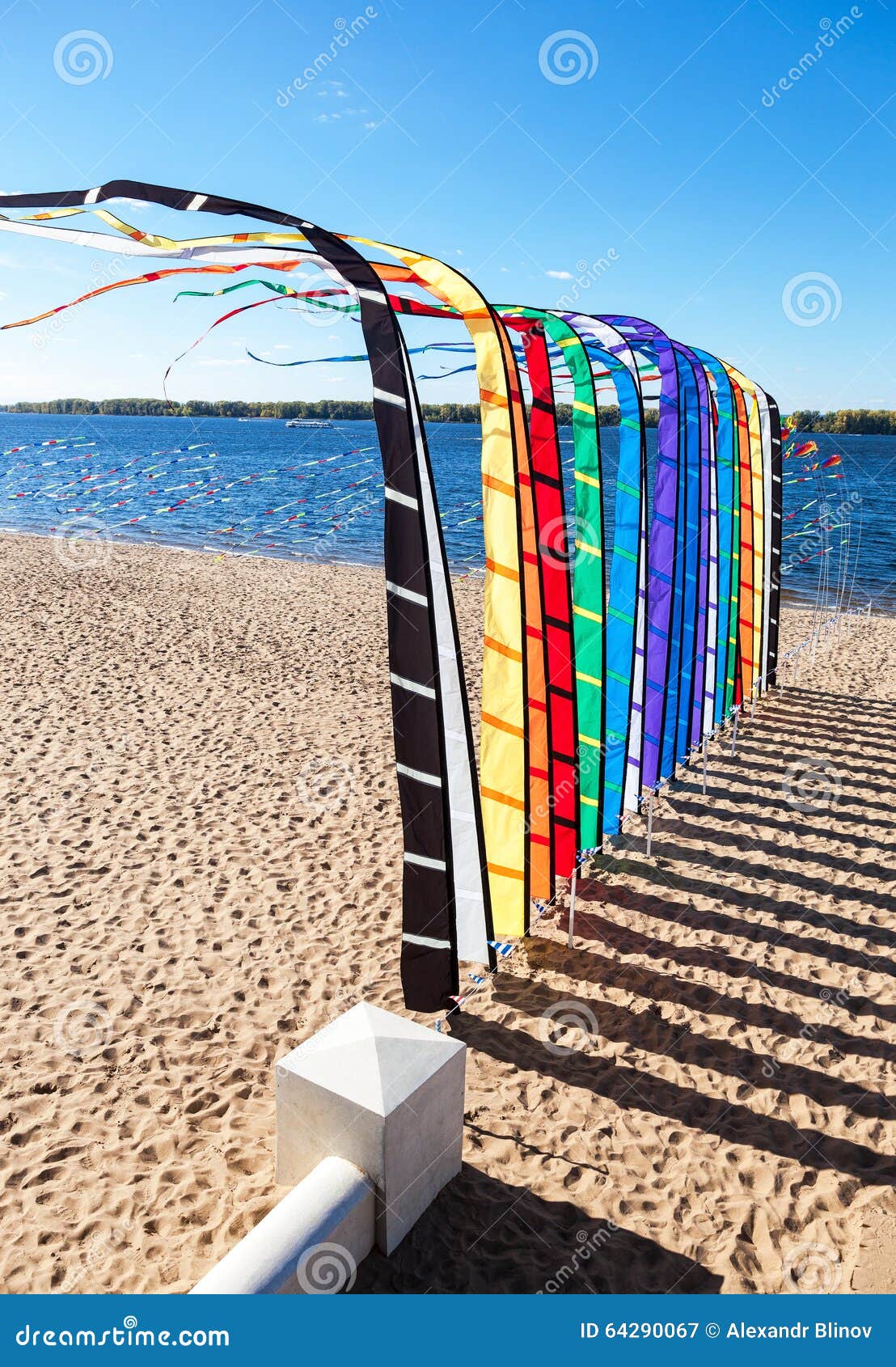 Festive Colorful Flags on the Bank of the River Stock Image - Image of ...