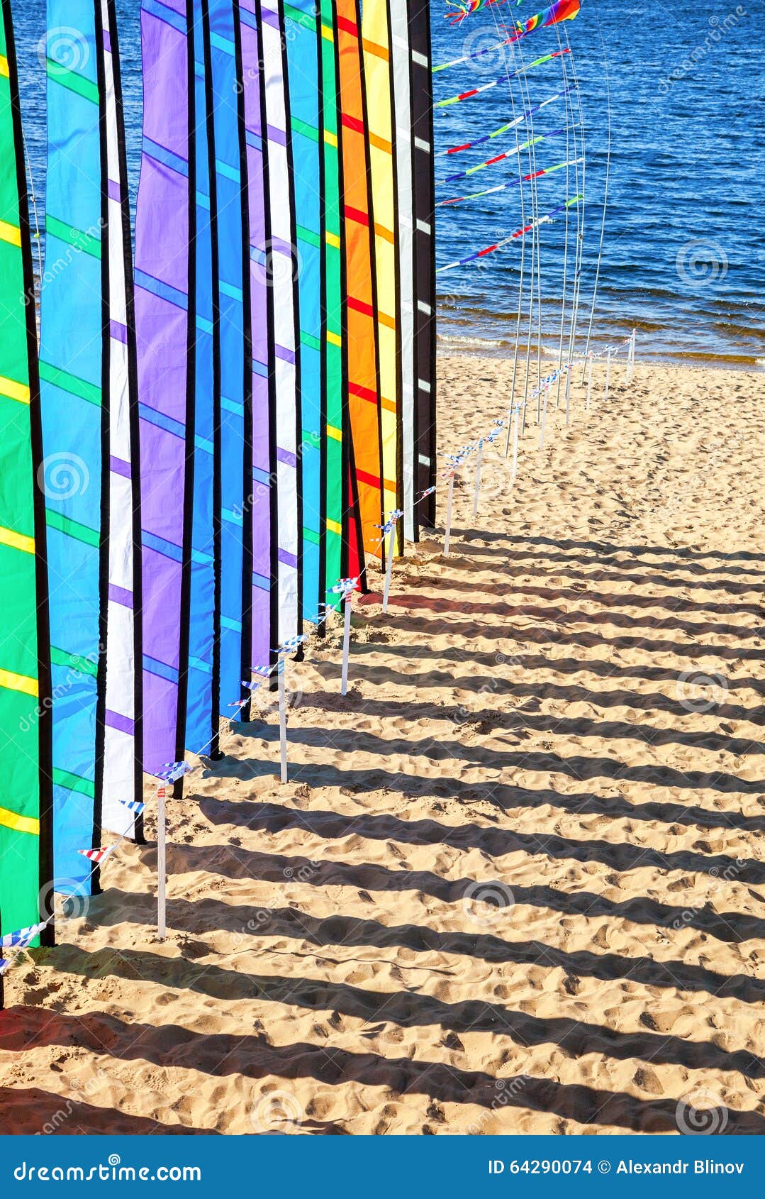 Festive Colorful Flags on the Bank of the River Stock Photo - Image of ...