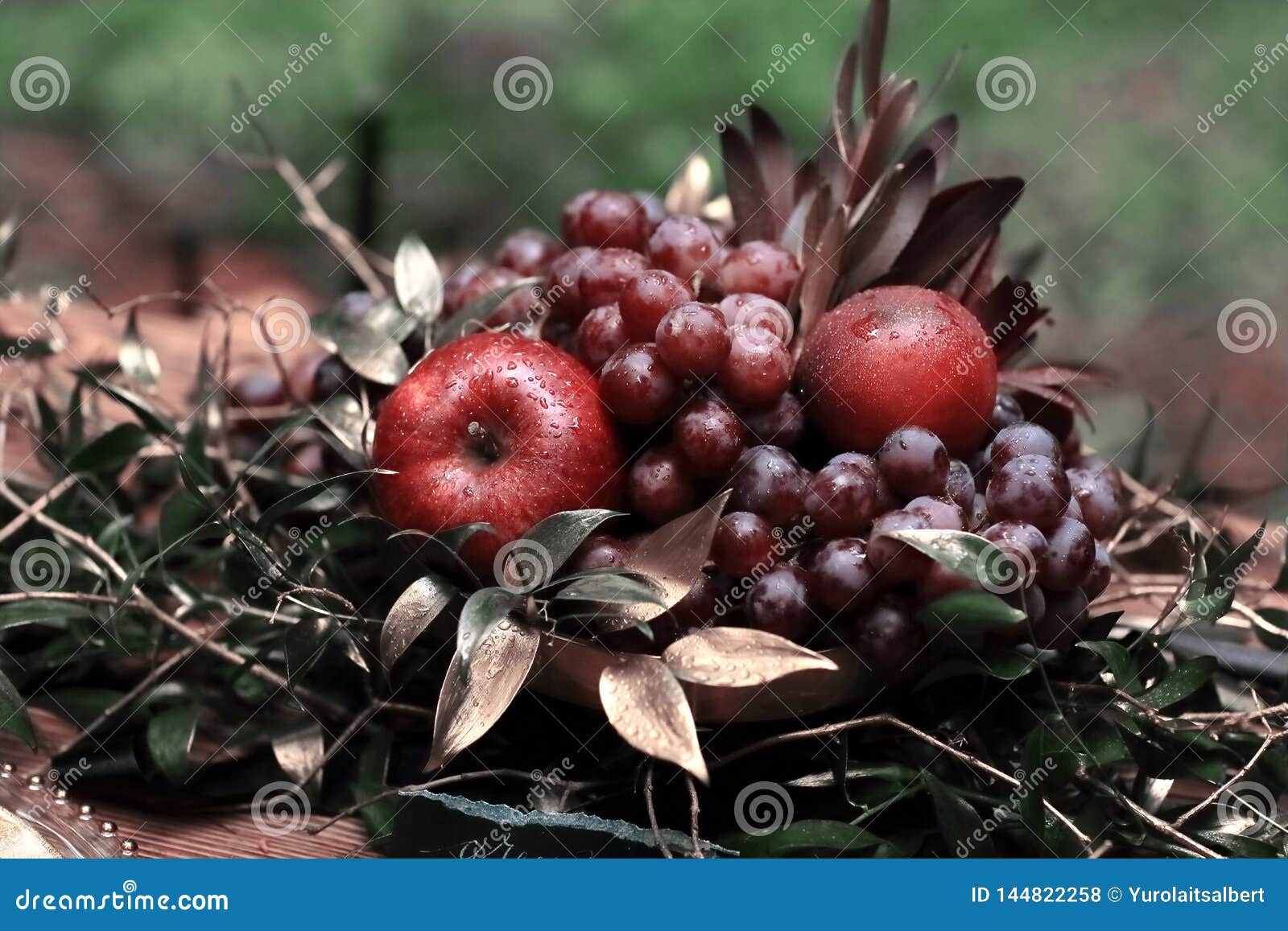 Festive Composition of Fruit on the Background of Grass Stock Photo ...