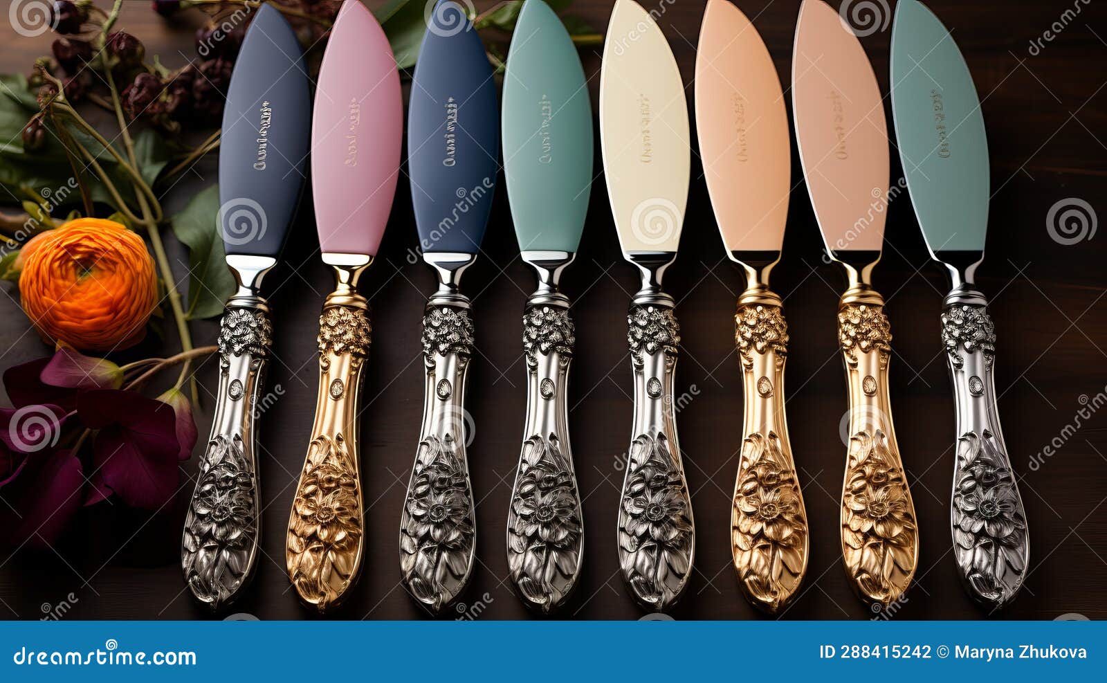 Festive Cutlery on the Table with Flowers and Decorative Elements Stock ...