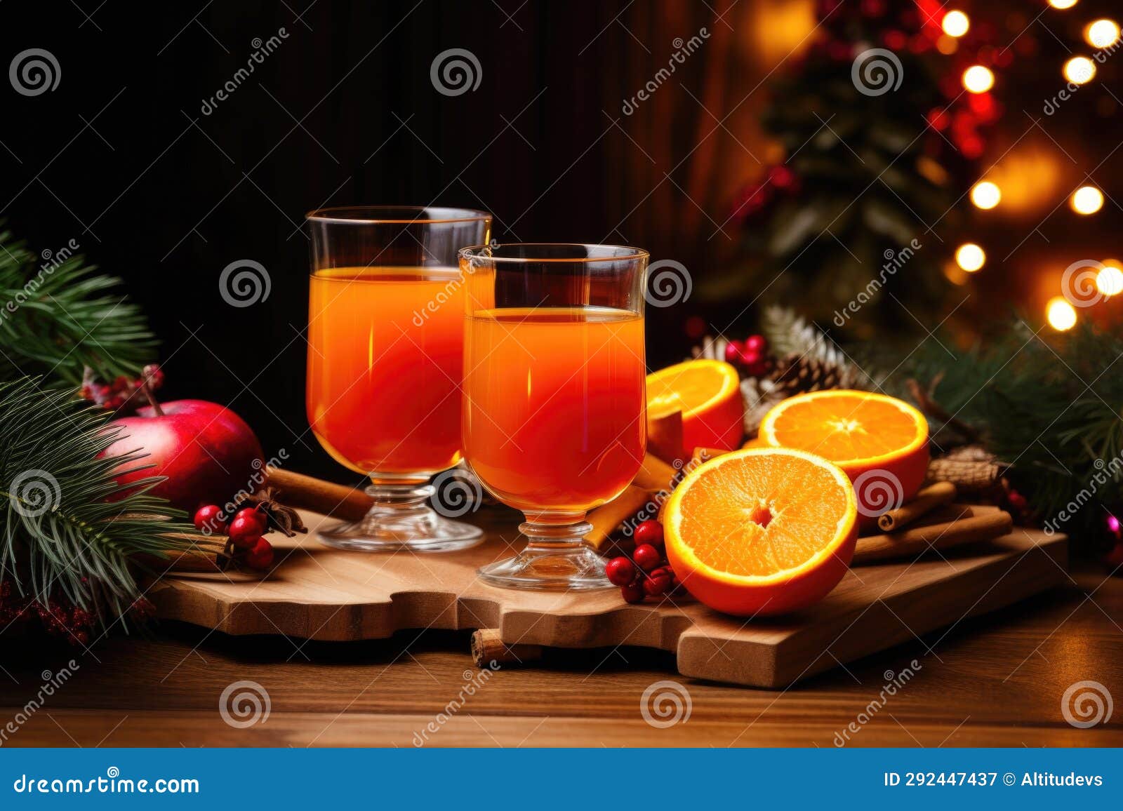 Festive Decor with a Glass of Mulled Cider at Center Stock Image ...