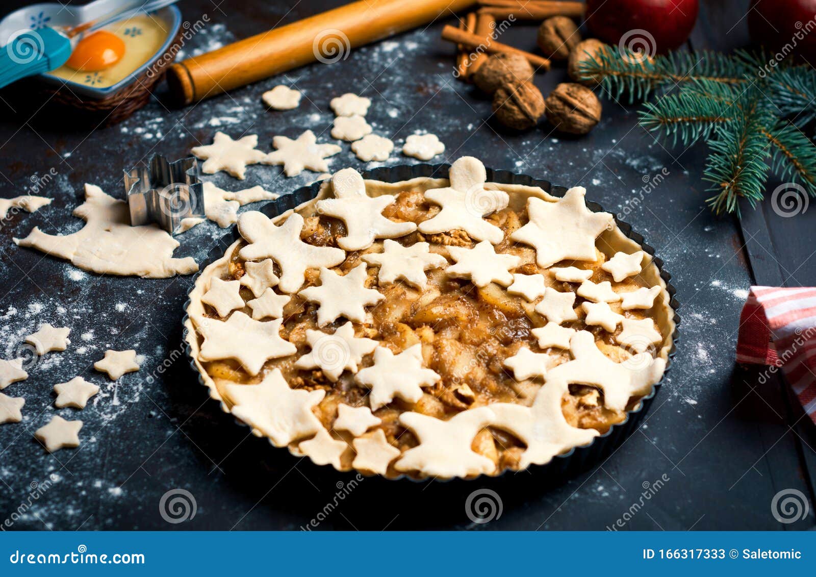 Festive Decorated Apple Pie in Making Stock Image - Image of handmade ...