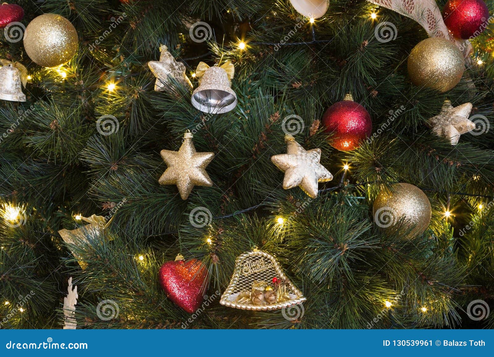 Festive Decorated Christmas Tree with Lights Stock Image - Image of ...