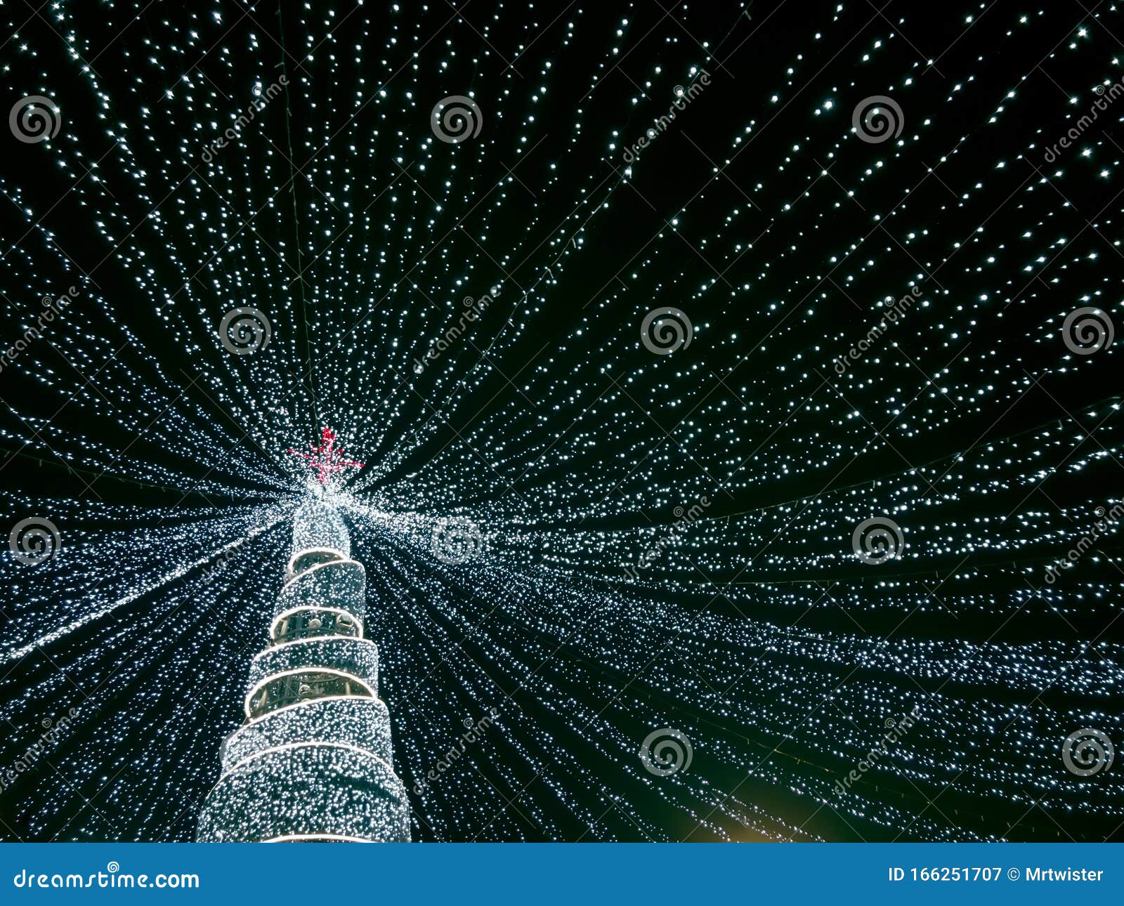 Festive Decorated Christmas Tree on Night Sky Background Stock Image ...