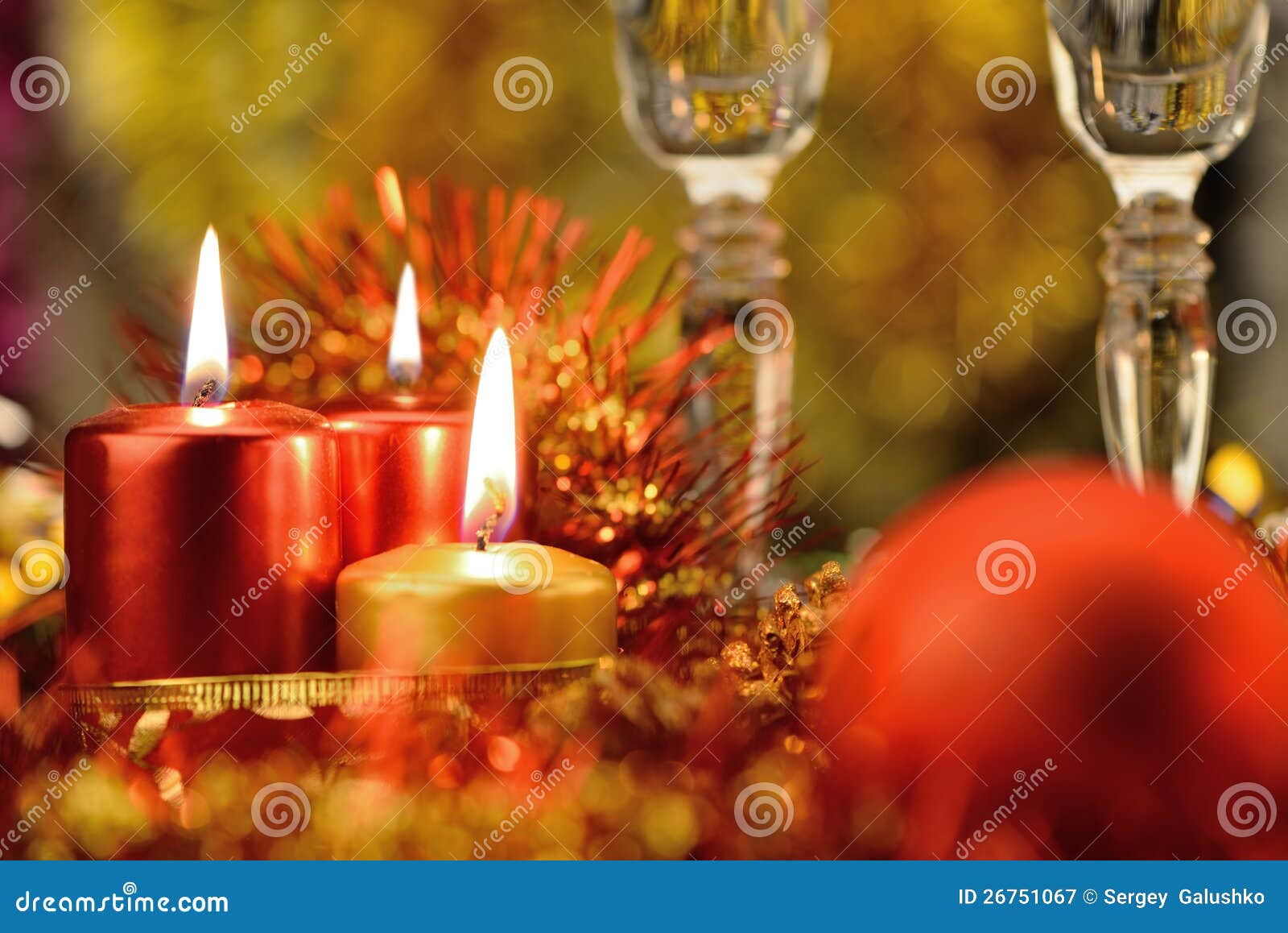 Festive Decorations with Candles Stock Image - Image of glass, abstract ...