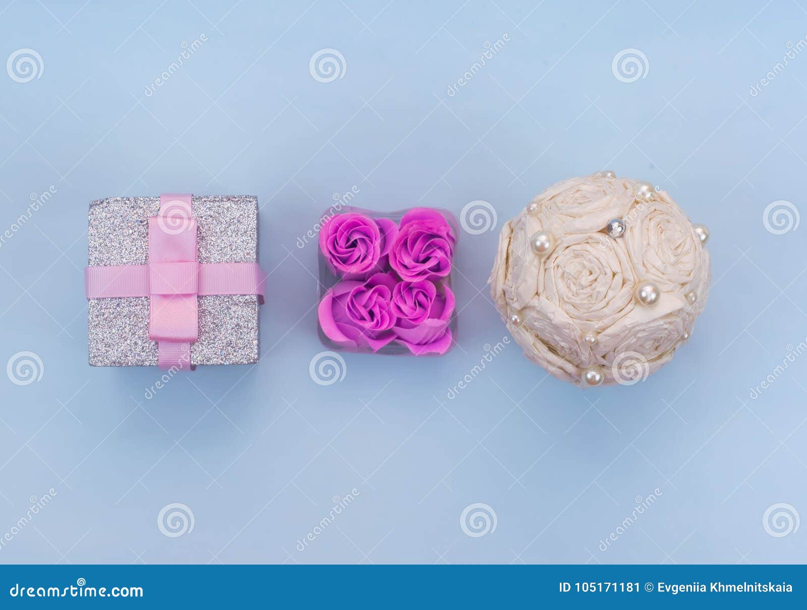 Festive Decorative Objects on a Blue Background. Stock Image - Image of ...