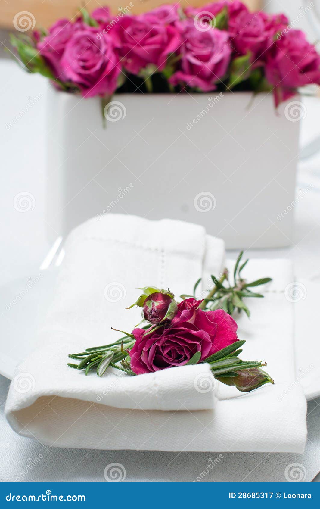 Festive Dining Table Setting with Pink Roses Stock Image - Image of ...