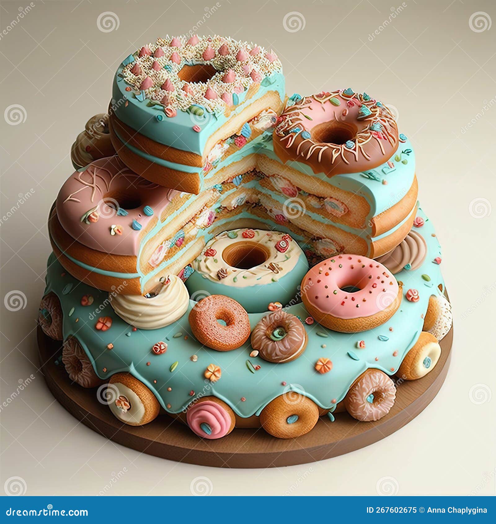Festive Donut Birthday Cake. Creative Dessert Concept. Ai Generative ...