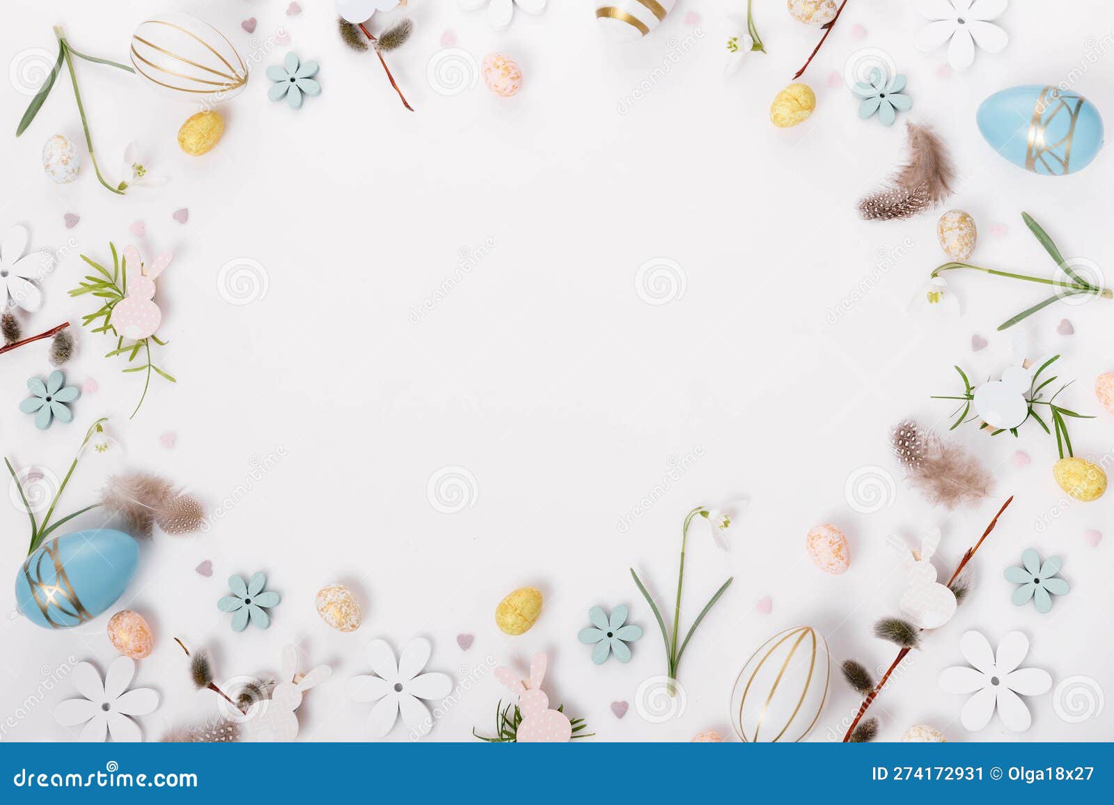 Festive Easter Border, Frame from Easter Eggs and Spring Flower Crocus ...