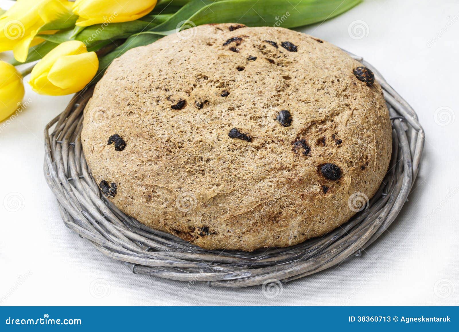 Festive Easter Bread and Bouquet of Beautiful Yellow Tulips Stock Image ...