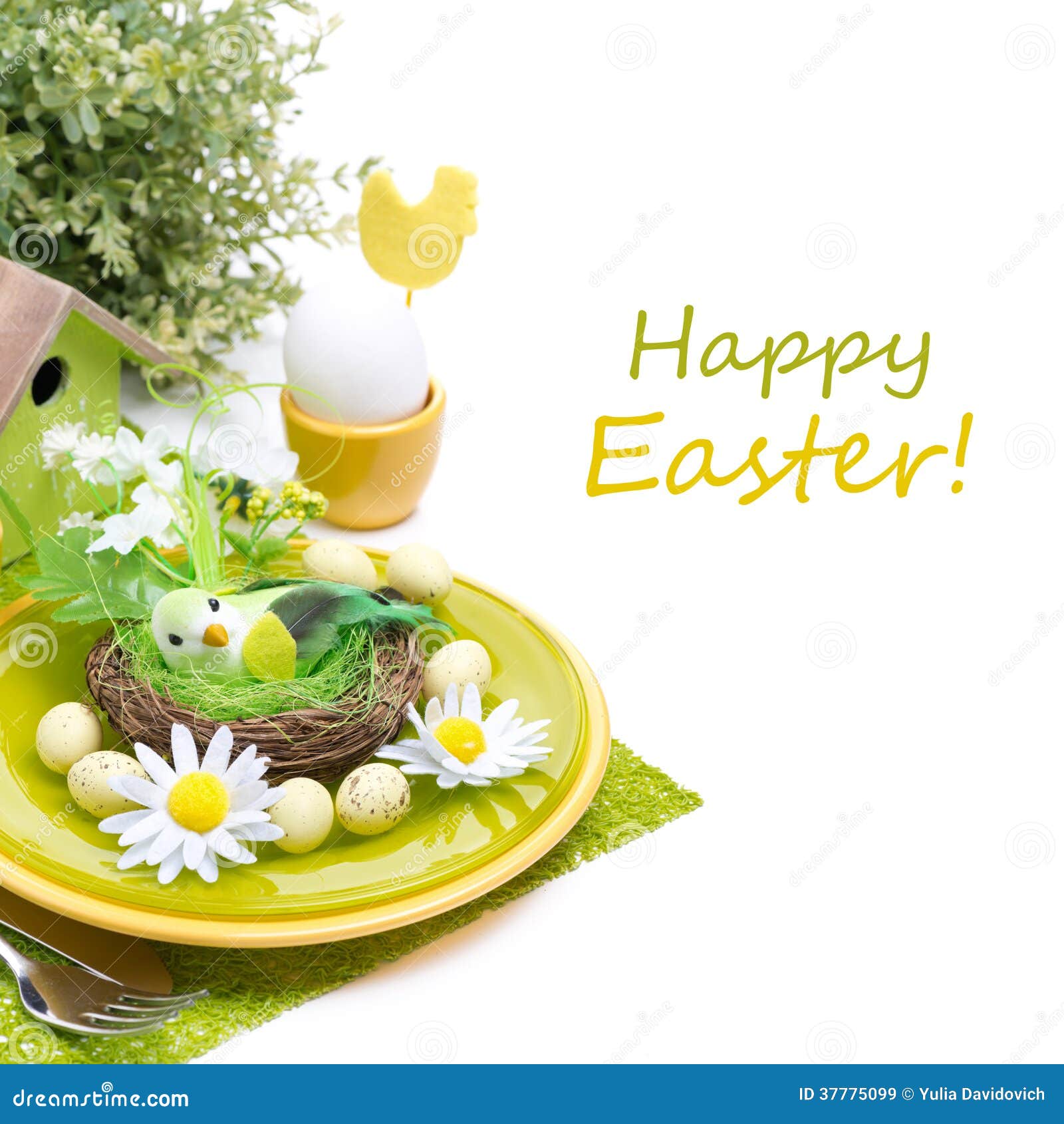 Festive Easter Table Setting with Decorations, Egg and Flowers Stock ...