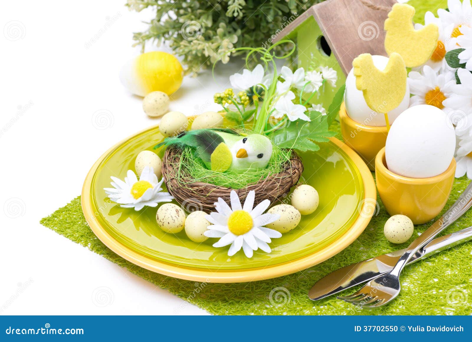 Festive Easter Table Setting with Decorations, Flowers, Isolated Stock ...