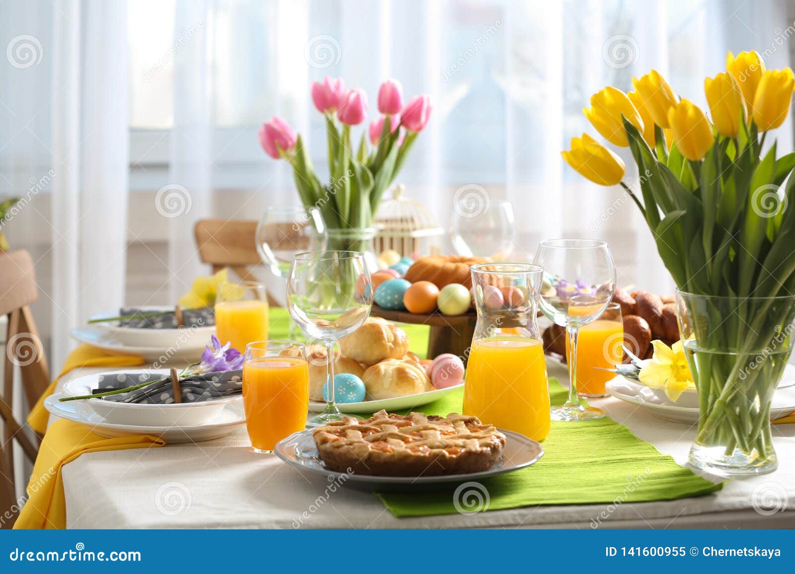 Festive Easter Table Setting with Traditional Meal Stock Image - Image ...