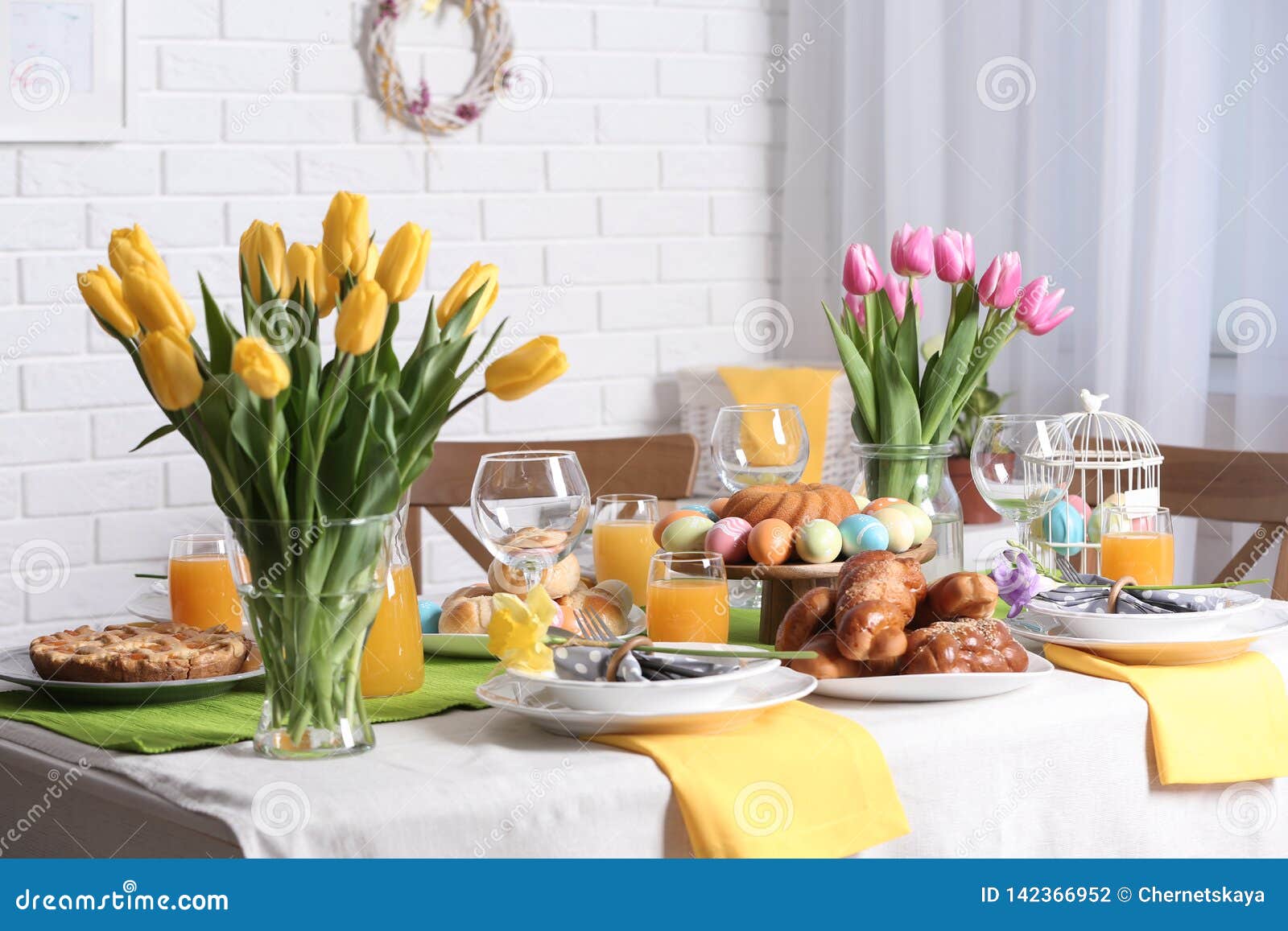 Festive Easter Table Setting with Traditional Meal Stock Photo - Image ...