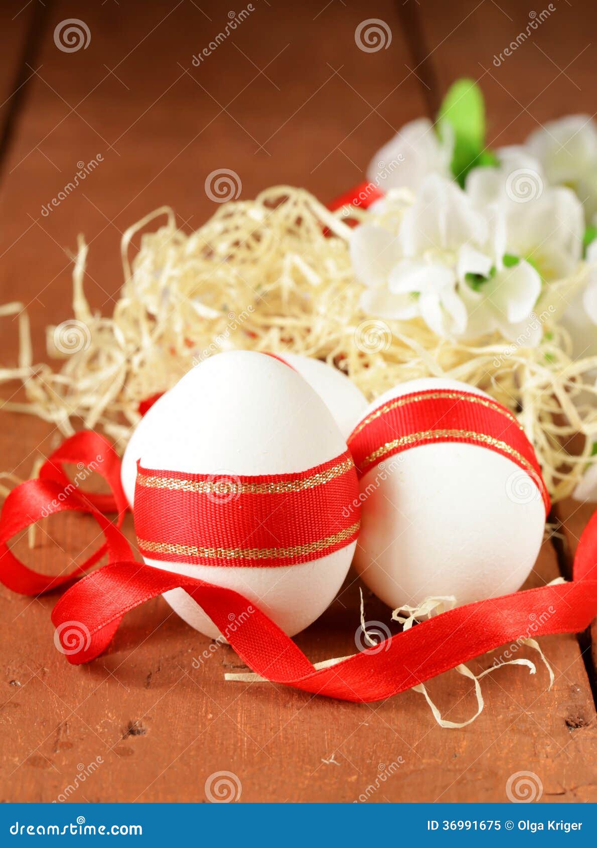 Festive Eggs Decorated with Red Ribbon - Symbol of Easter Stock Image ...