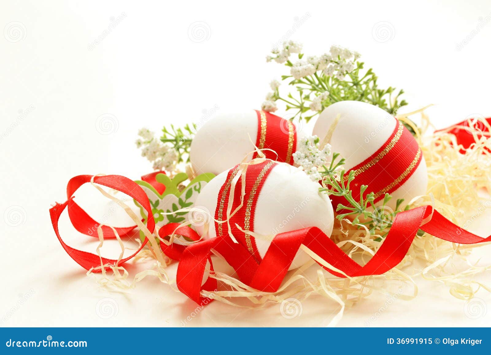 Festive Eggs Decorated with Red Ribbon - Symbol of Easter Stock Image ...