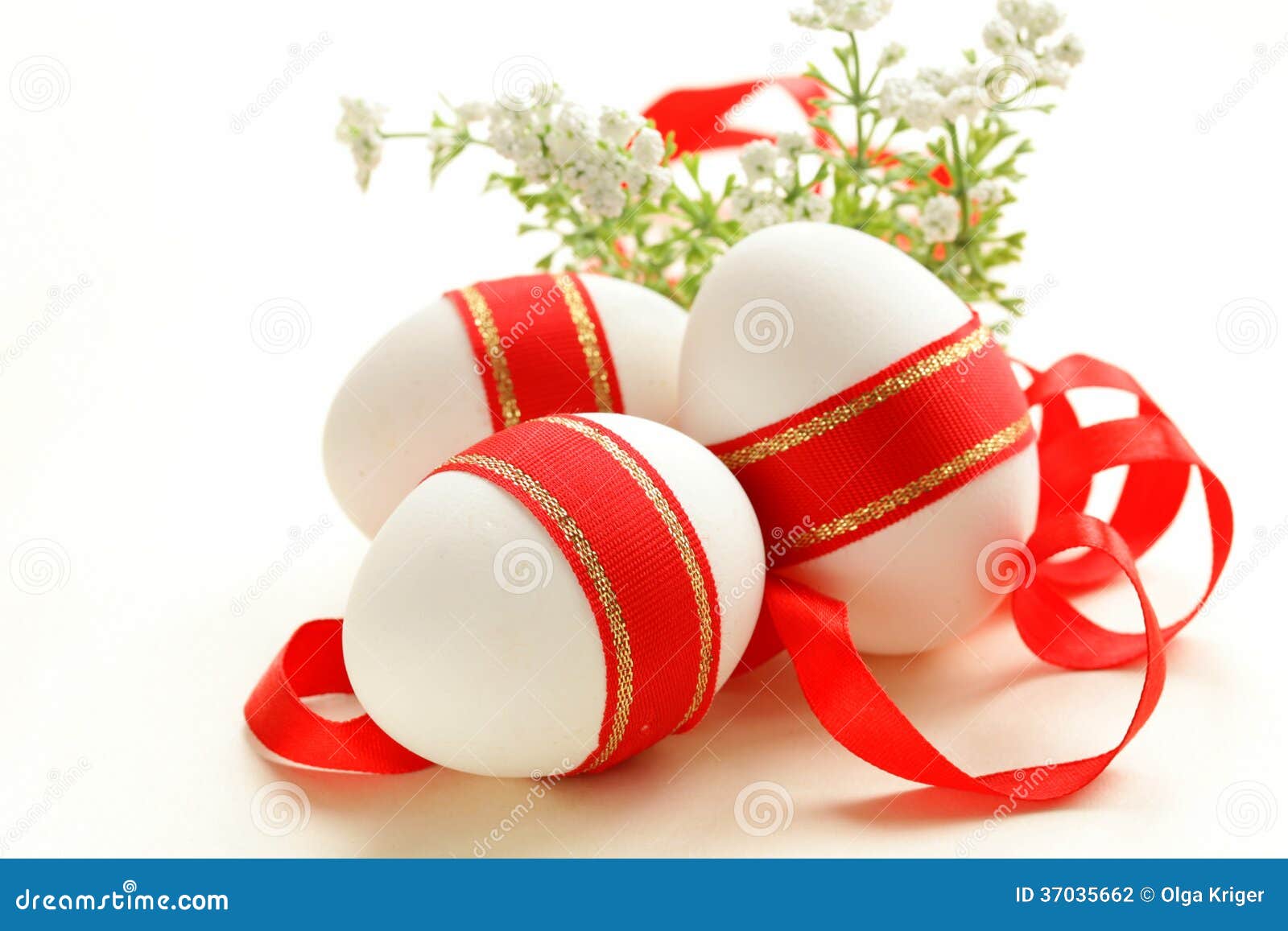 Festive Eggs Decorated with Red Ribbon - Symbol of Easter Stock Photo ...