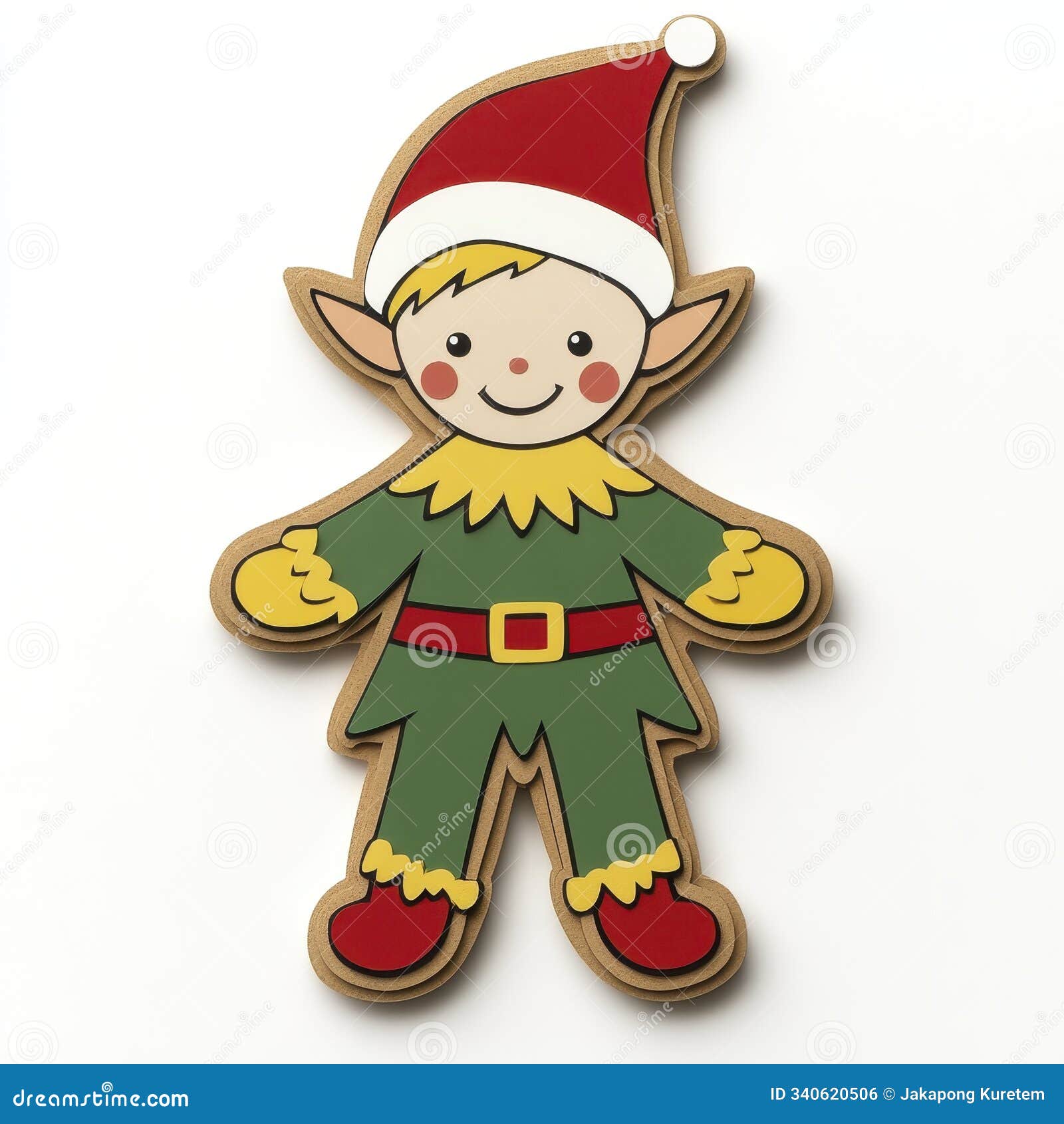 Festive Elf Shaped Cookie with Colorful Icing on White Background Stock ...