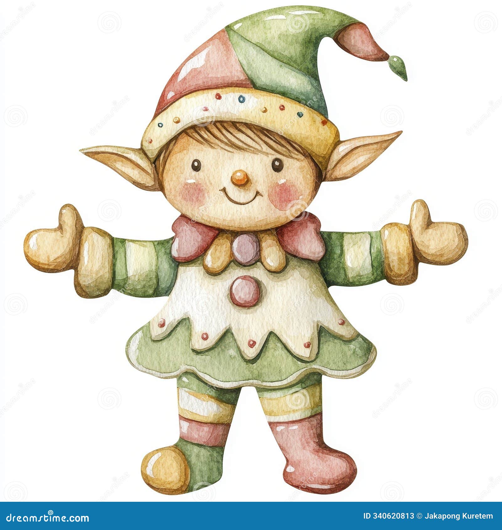 Festive Elf Shaped Cookie with Colorful Icing on White Background Stock ...