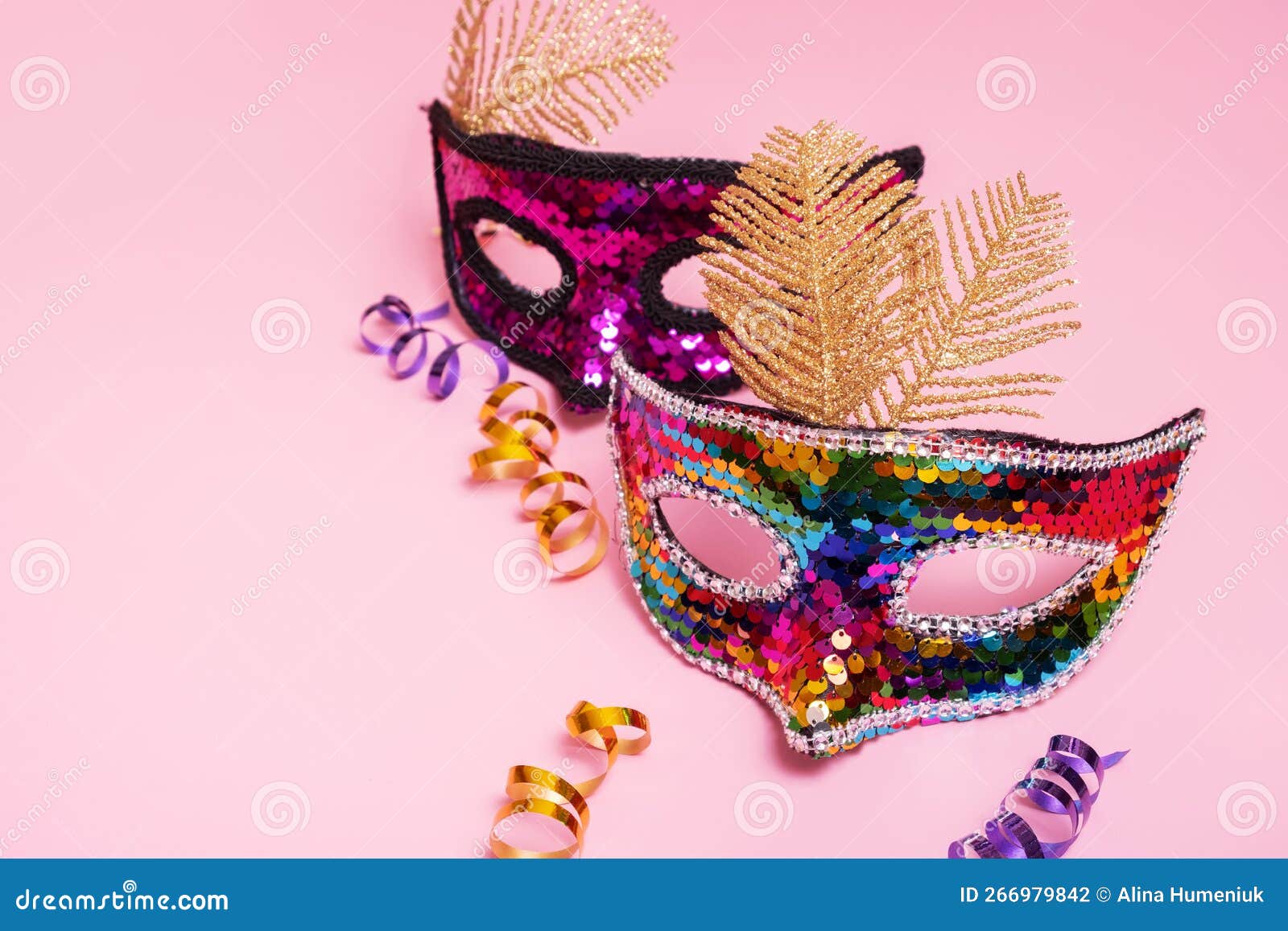 Festive Face Mask for Carnival Celebration on Colored Background Stock ...