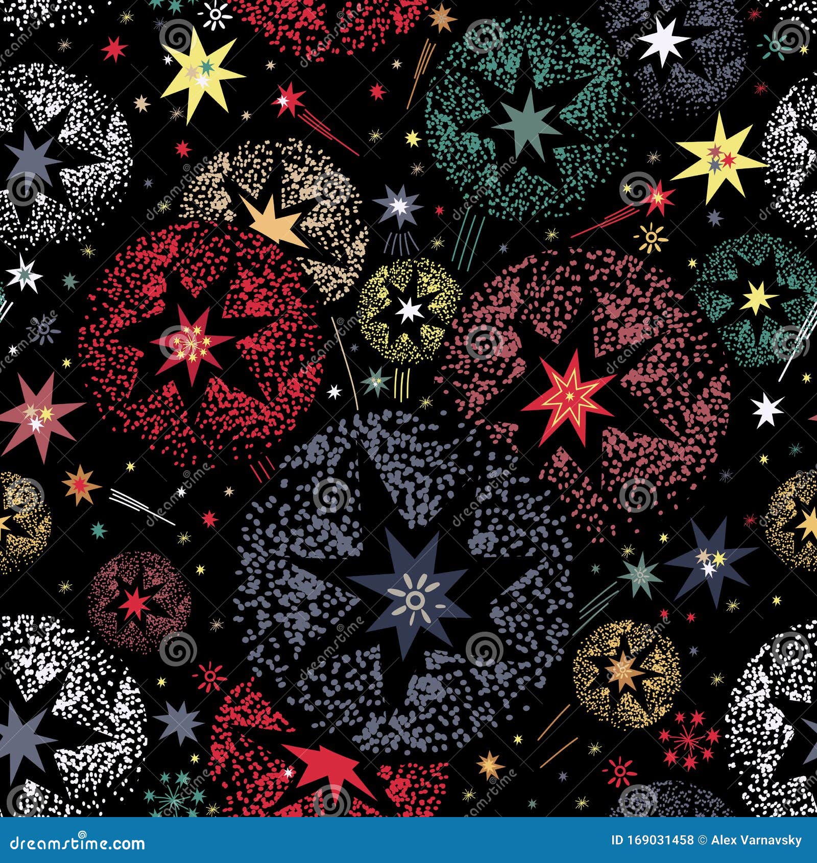 Festive Firework Background Seamless of Various Colors. Pattern for ...