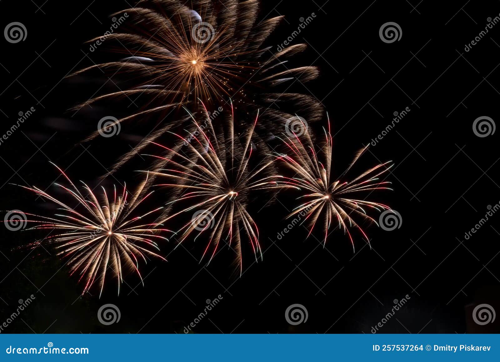 Festive Fireworks. Bright Beams of Exploding Pyrotechnics Against Black ...