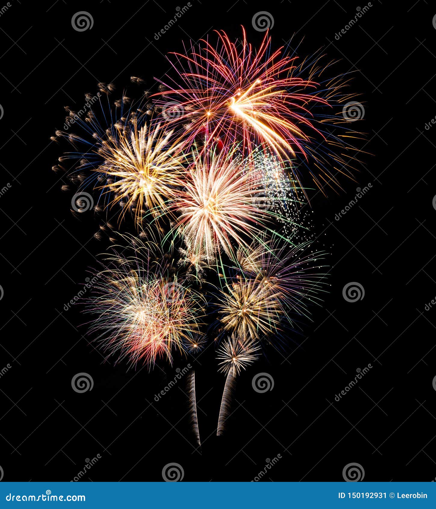 Festive Fireworks Display Lit Up Over Night Sky Stock Image - Image of ...