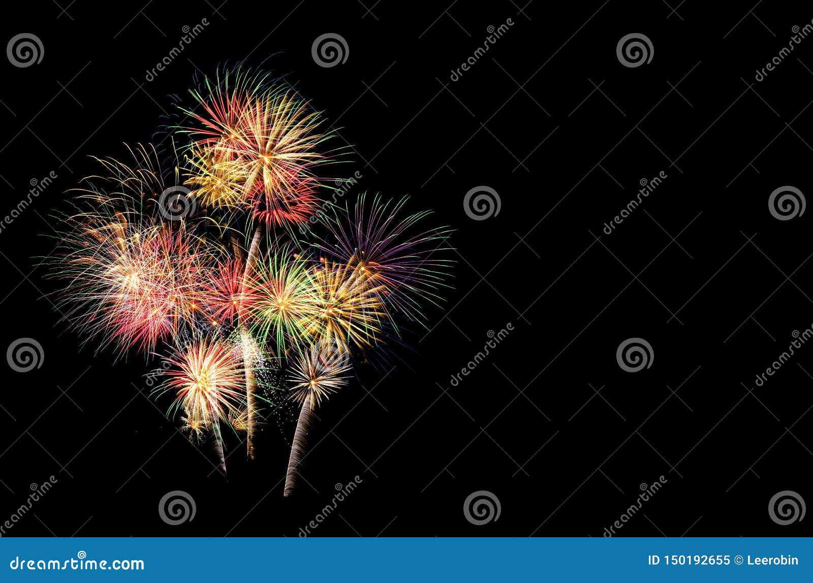 Festive Fireworks Display Lit Up Over Night Sky Stock Image - Image of ...