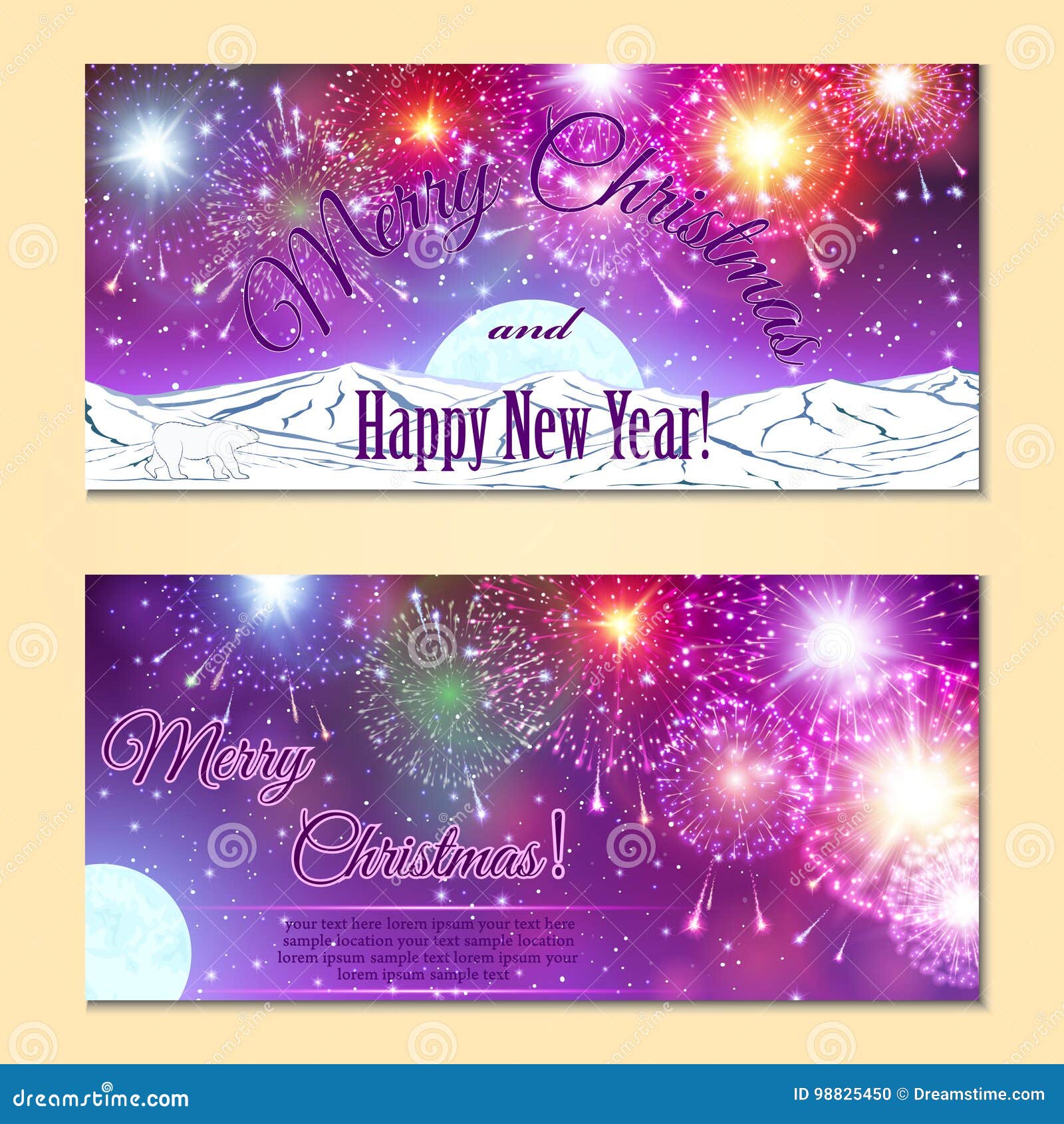 Festive Fireworks, Mountains and Sample Text Layout . Stock Vector ...