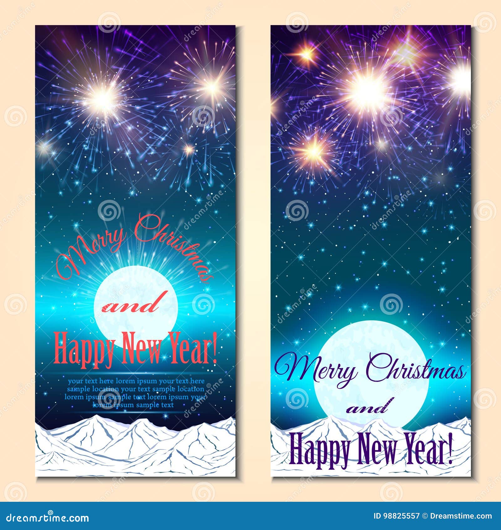 Festive Fireworks, Mountains and Sample Text Layout . Stock Vector ...